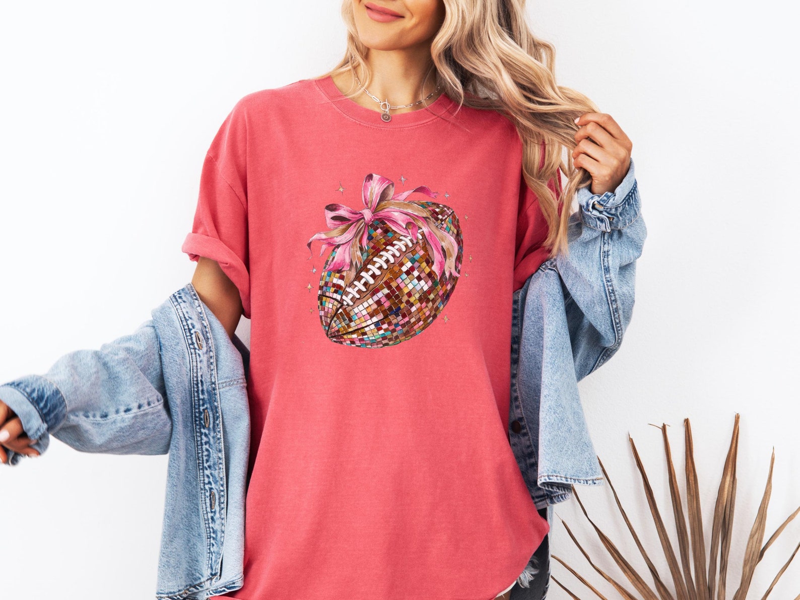 Disco Football With Ribbon Shirt Disco Football Bow Tee Football Ribbon ...