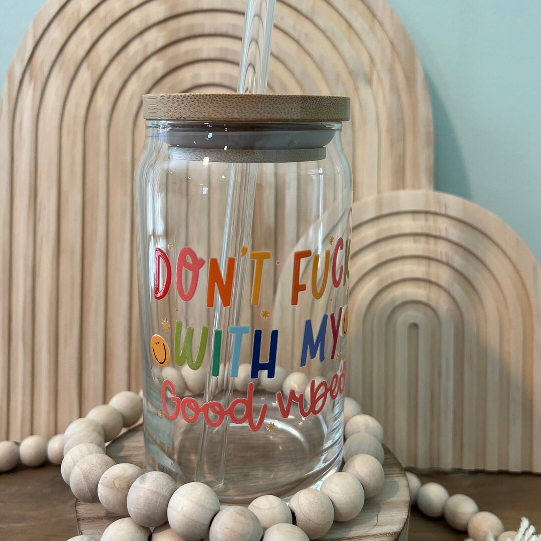 Snarky Glass Tumbler With Lid and Straw, Rainbow Iced Coffee Glass Cup, Funny Sarcastic Glass ...