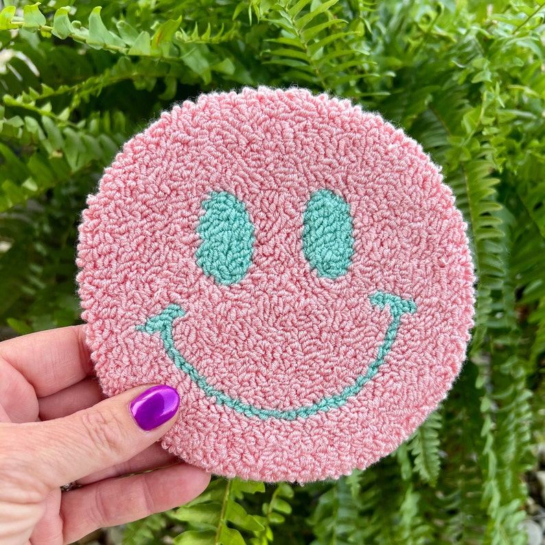 Smiley Face Punch Needle Coaster, Crochet Mug Rug, Cute Coaster ...