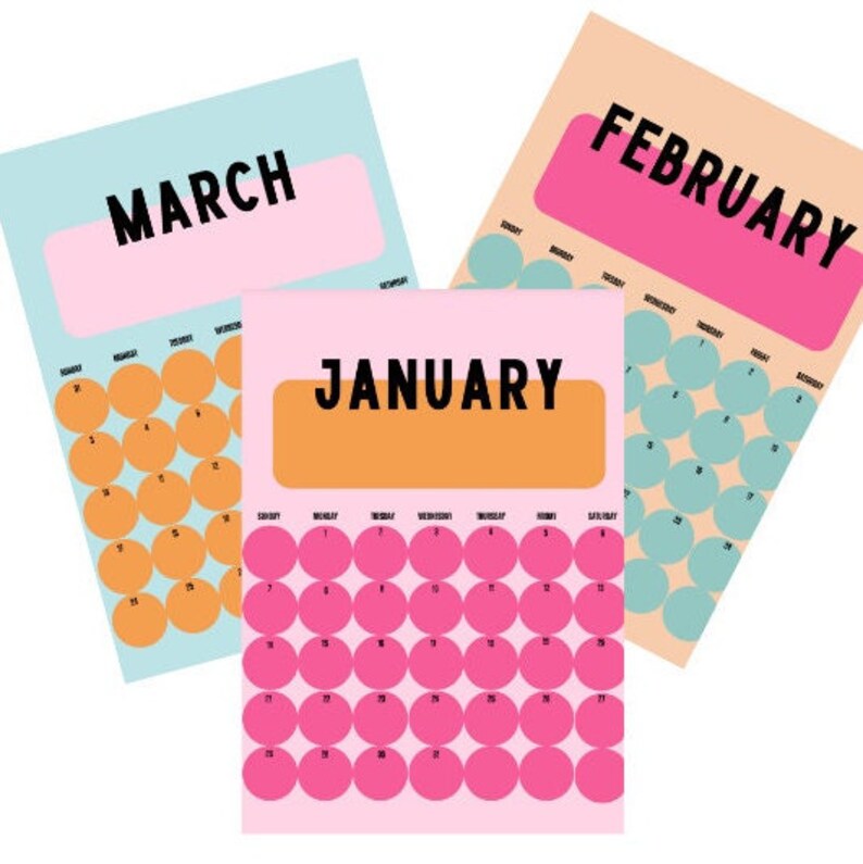 2024 Calendar, Printable Calendar, Bright & Bold - Etsy