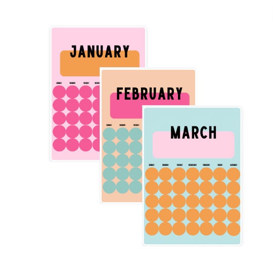 Undated Calendar, Printable Calendar, Bright & Bold - Etsy