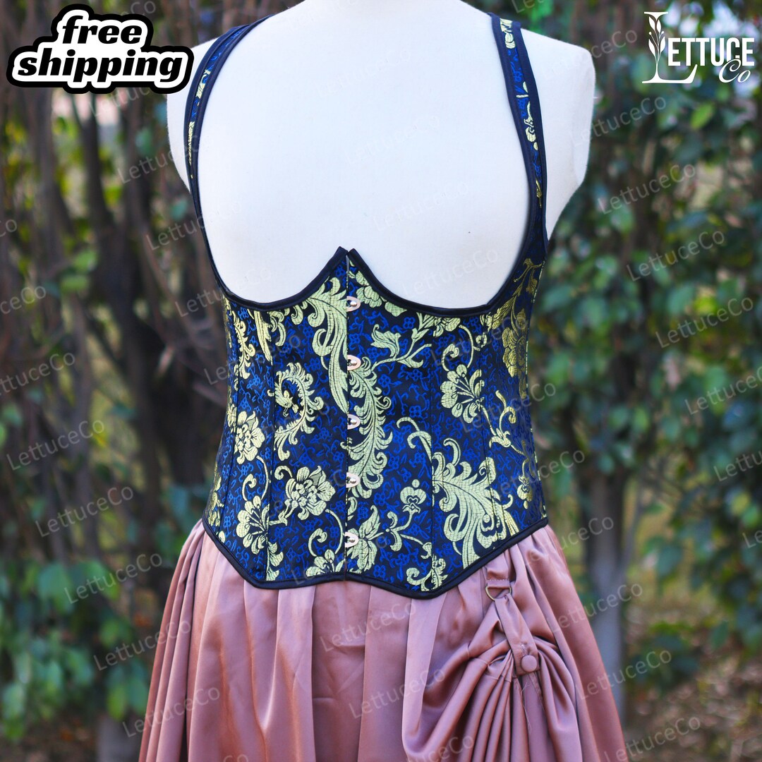 Ren Faire Underbust Lace up Corset, Floral Medieval Plus Size Corset ...