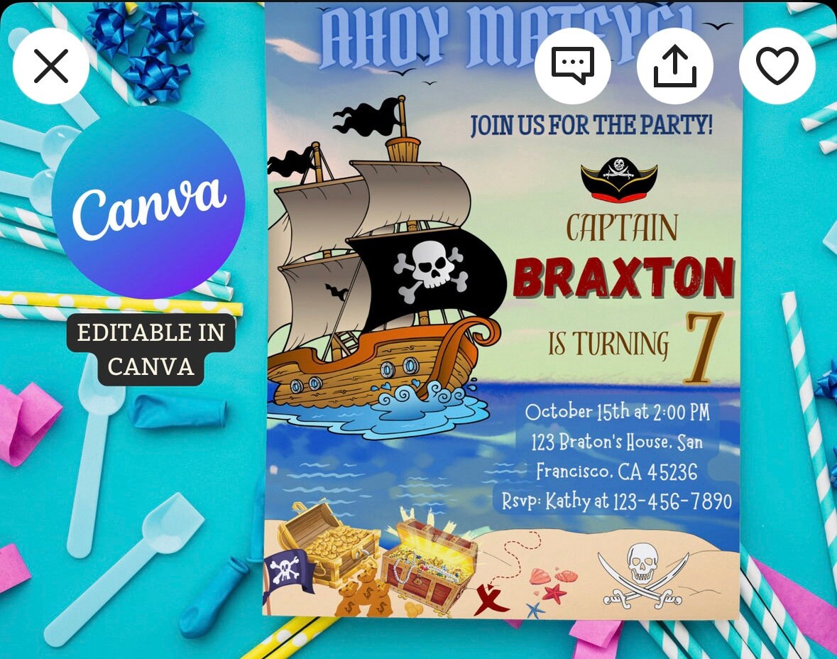 Editable Pirate Birthday Invitation Template (digital Download) - Etsy