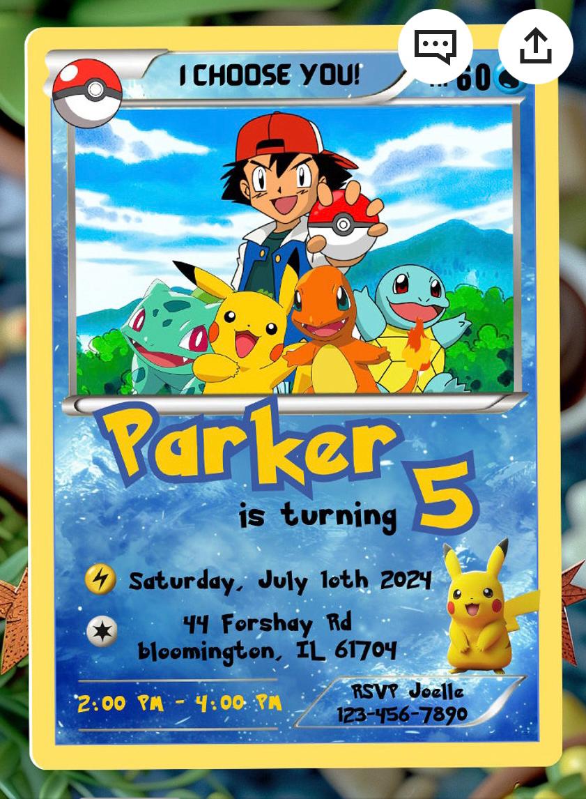 Editable Pokeymon Card Invitation, Pokeymon Birthday Invitation ...