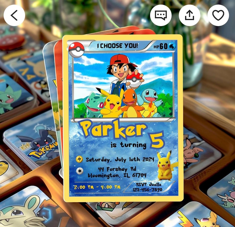 Editable Pokeymon Card Invitation, Pokeymon Birthday Invitation ...