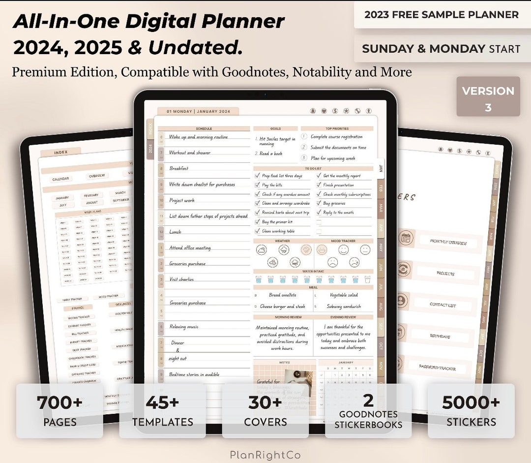 All-in-one Digital Planner| Daily, Weekly, Monthly | 2024-2025 - Etsy