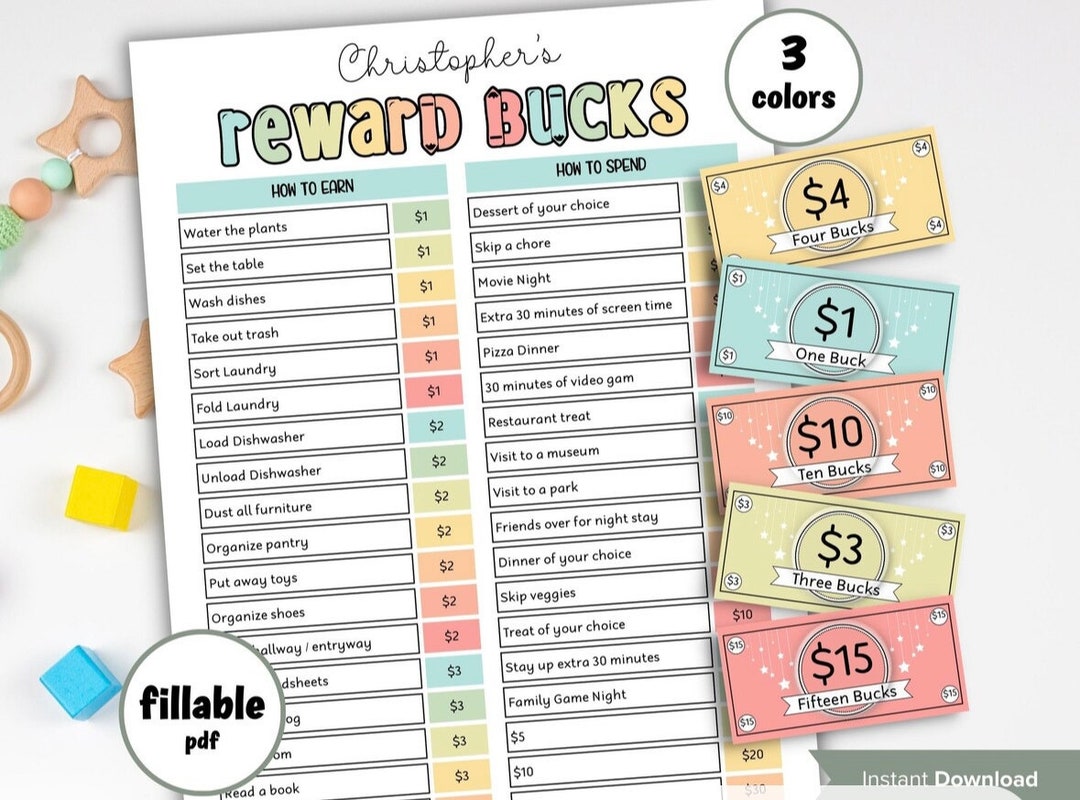 Mom Bucks Reward Bucks Allowance Play Money Canva Link Chore Bucks ...