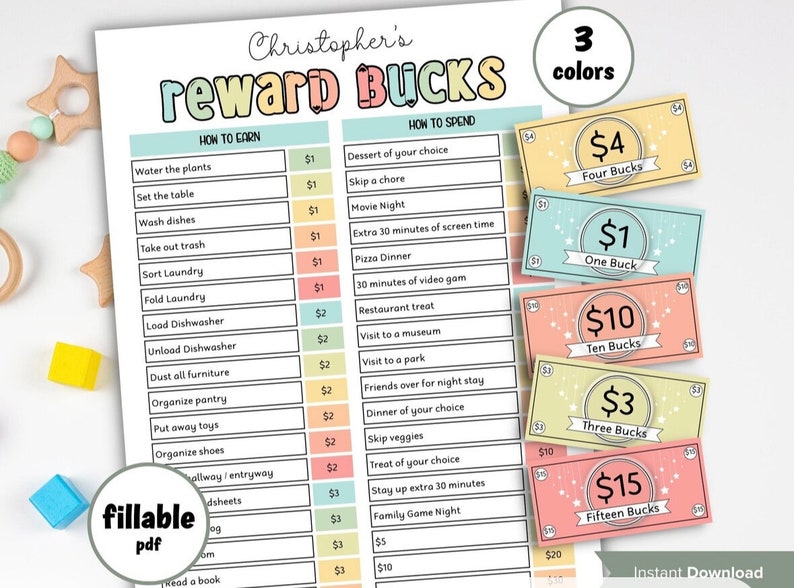 Mom Bucks Reward Bucks Allowance Play Money Canva Link Chore Bucks ...