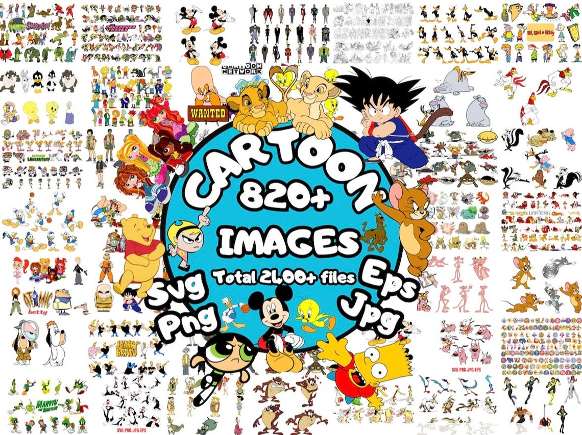 2000+ Cartoon Characters Mega Bundle SVG, Cricut Printable Clipart ...