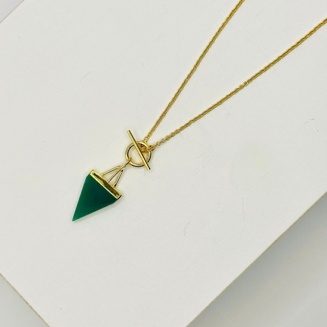 Handmade Green Onyx Triangle Necklace | 18K Gold-plated Brass - Etsy