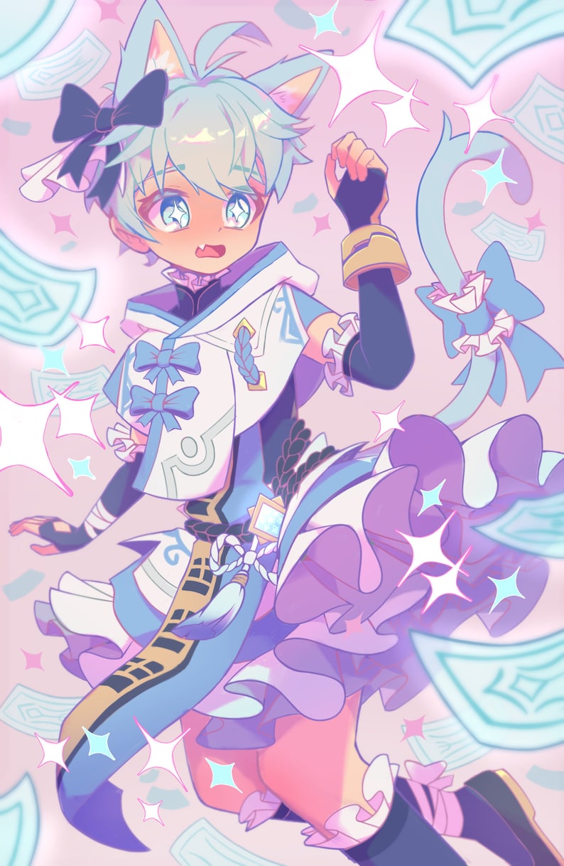 Magical Catboy Chongyun! (magical Girl Themed Outfit), Genshin Impact, 11"x17" Large Print - Etsy
