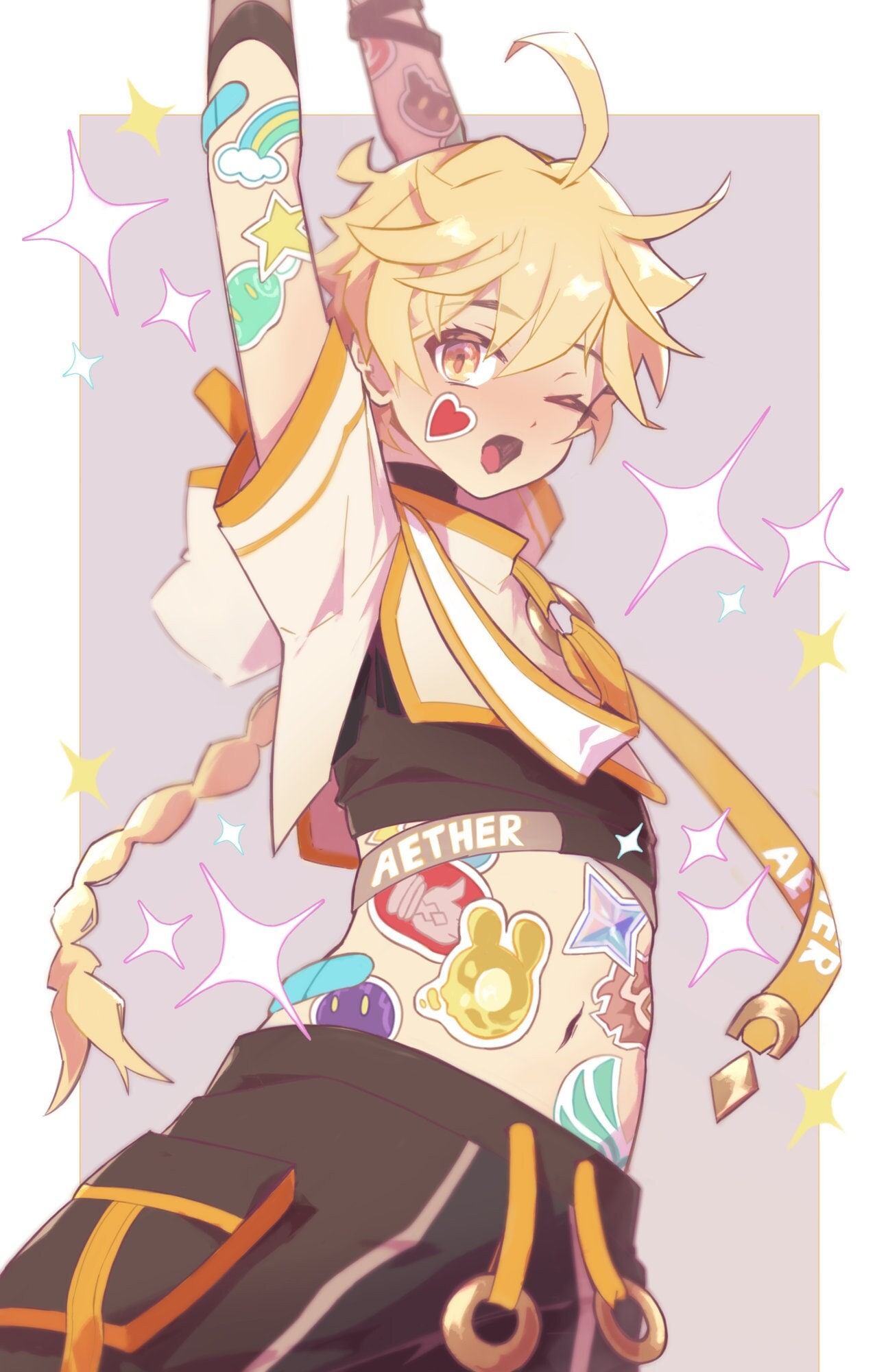 Aether From Genshin Impact With Stickers on His Tummy 11"x17" Print - Etsy