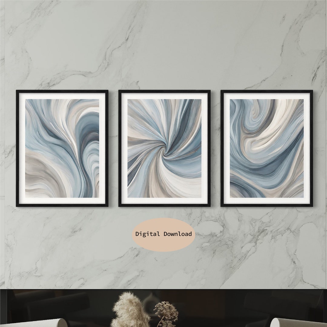 Navy Blue Wall Art Set of 3, Abstract Blue Art Prints, Digital Download ...