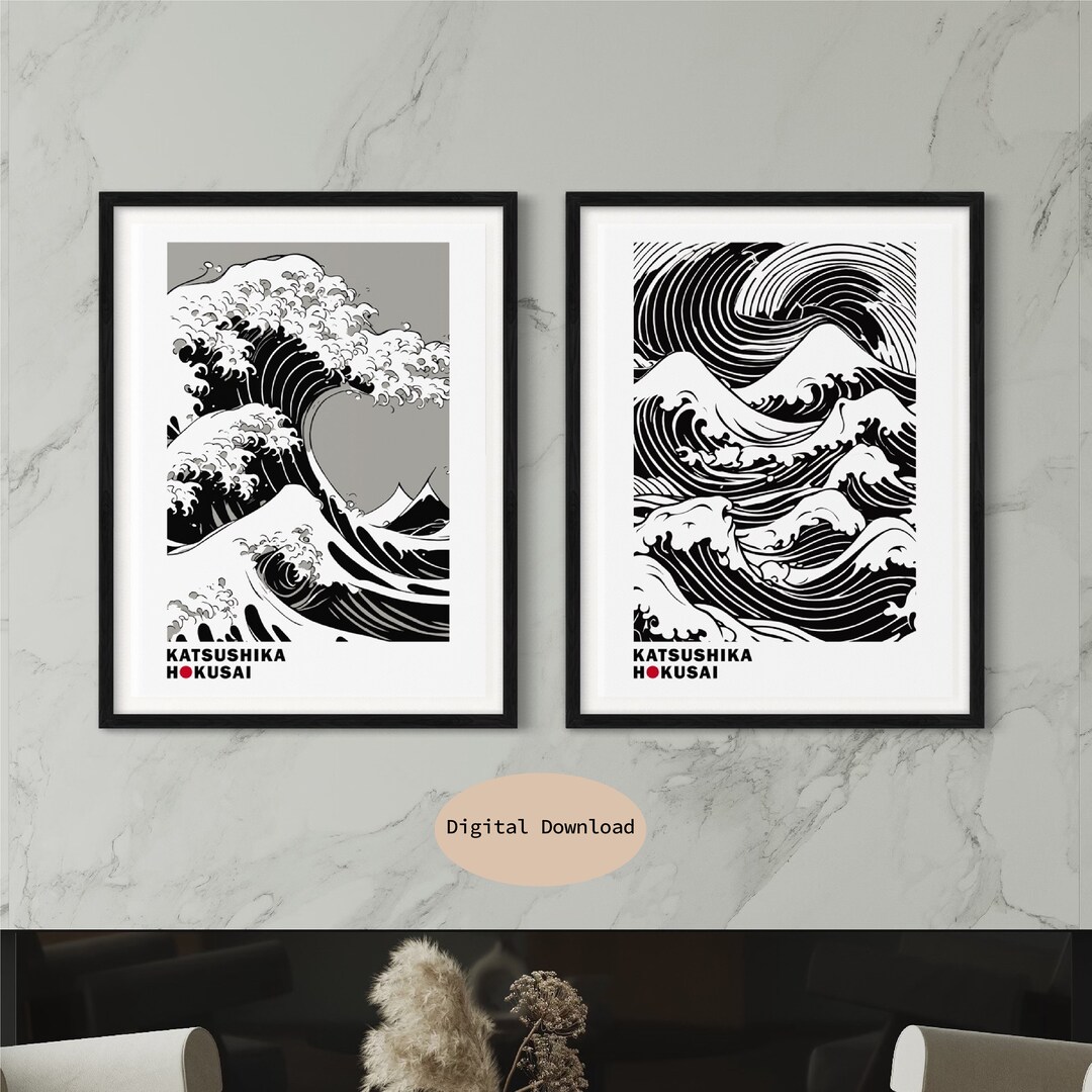 Great Wave Japanese Poster Set, Japanese Art, Hokusai Art, Great Wave ...