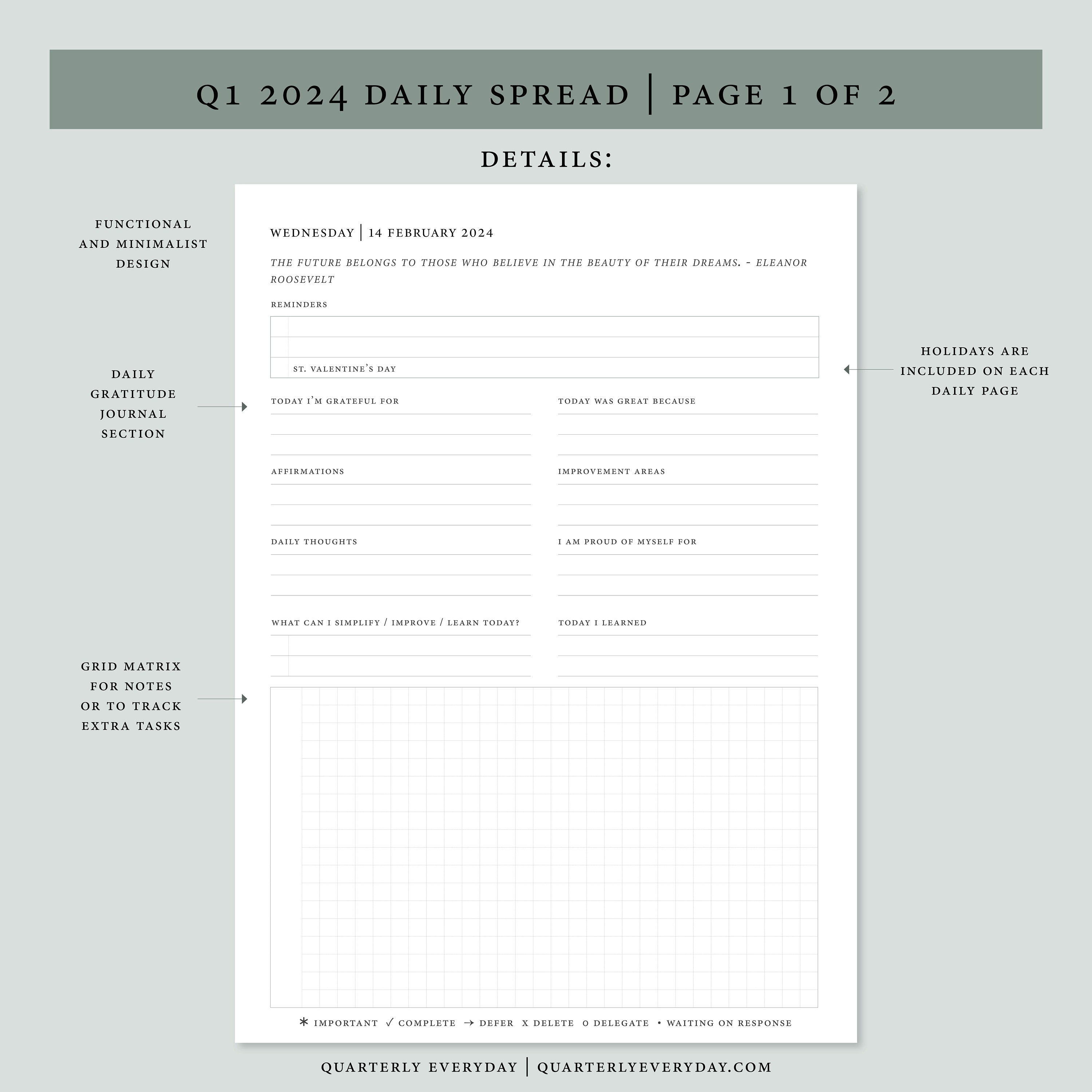 Planificador diario imprimible B5 JIS Q1 2024 - Etsy México