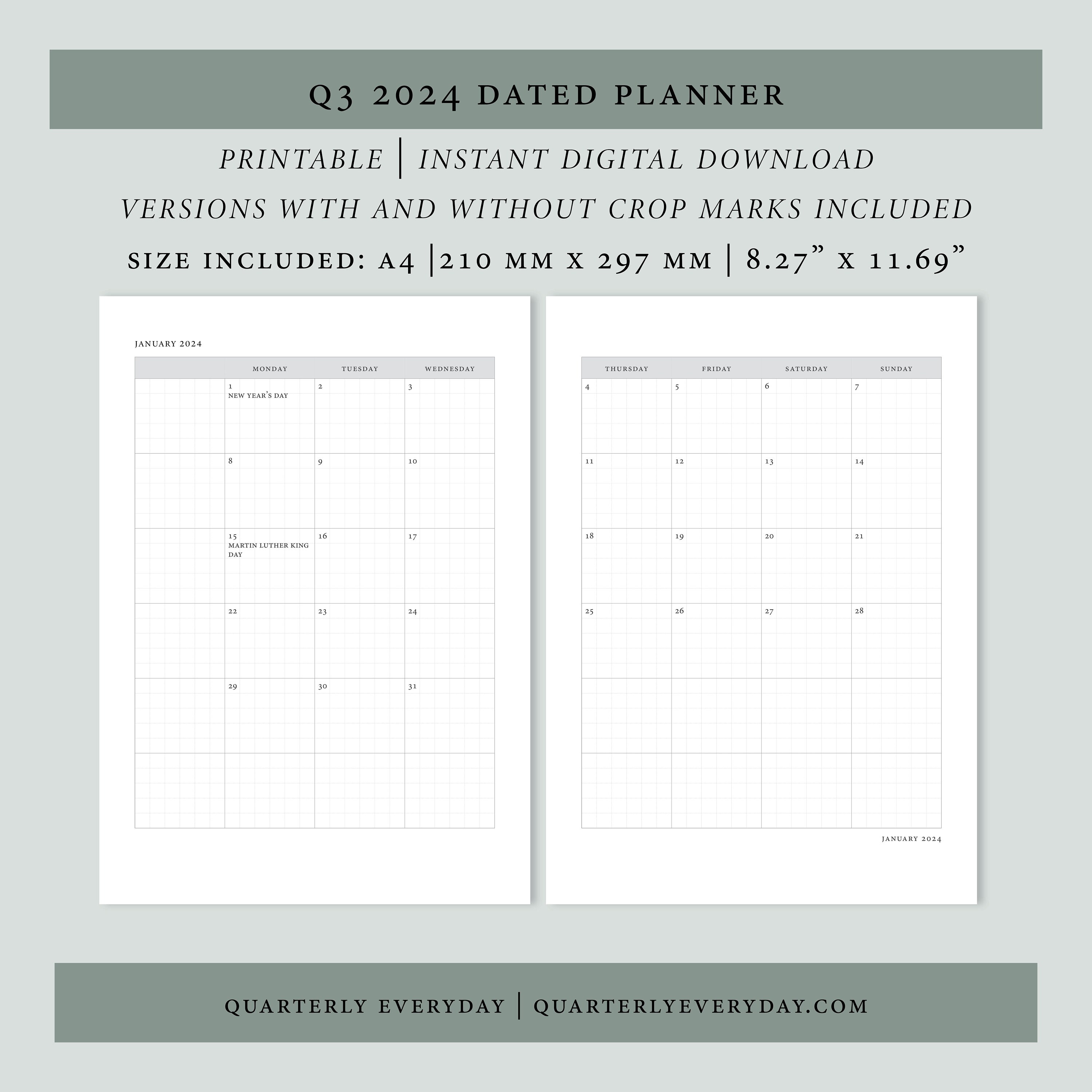A4 Q3 2024 Printable Daily Planner - Etsy