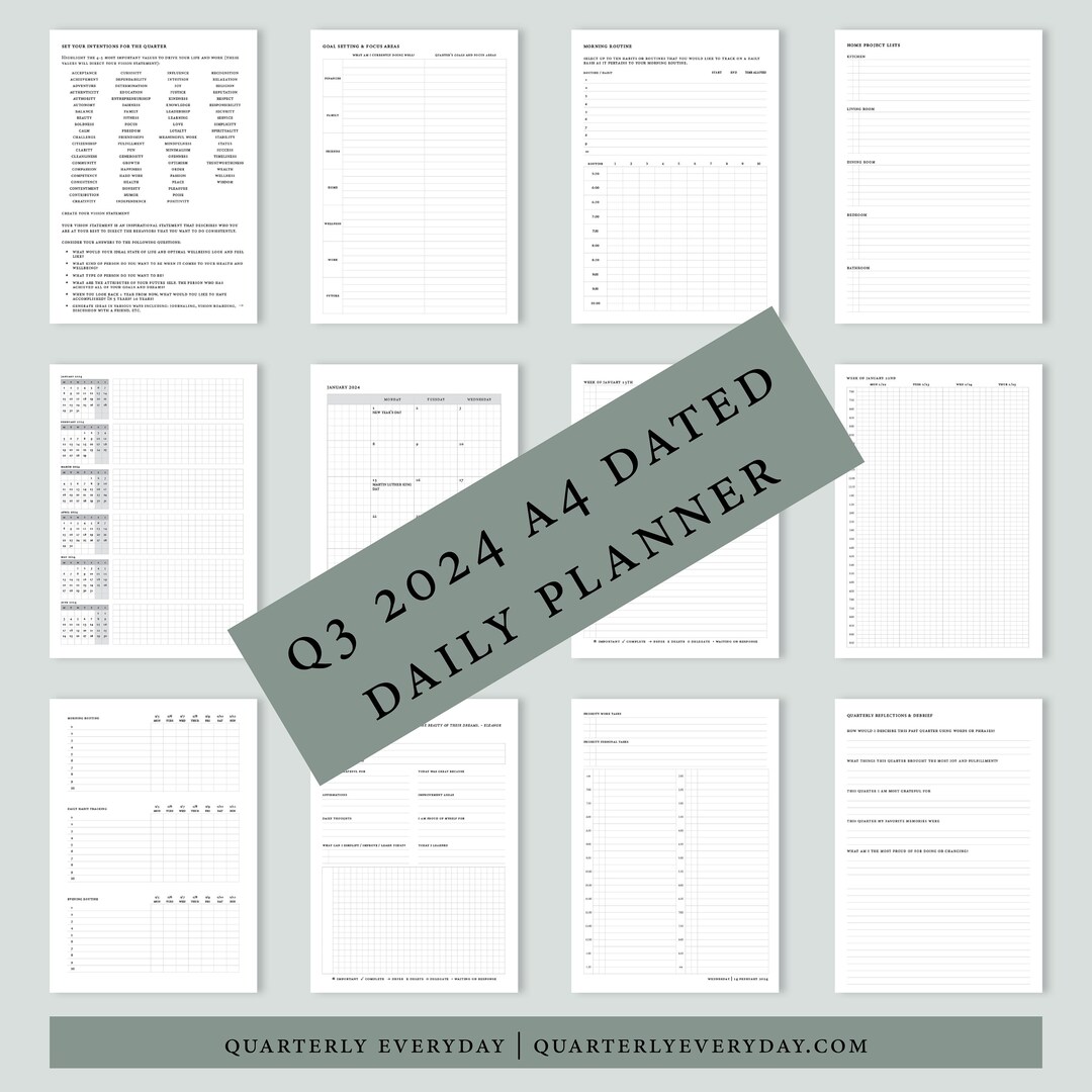 A4 Q3 2024 Printable Daily Planner - Etsy