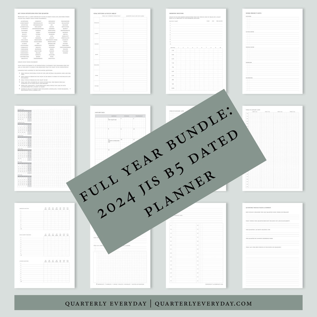 B5 JIS 2024 full Year Bundle Printable Daily Planner - Etsy