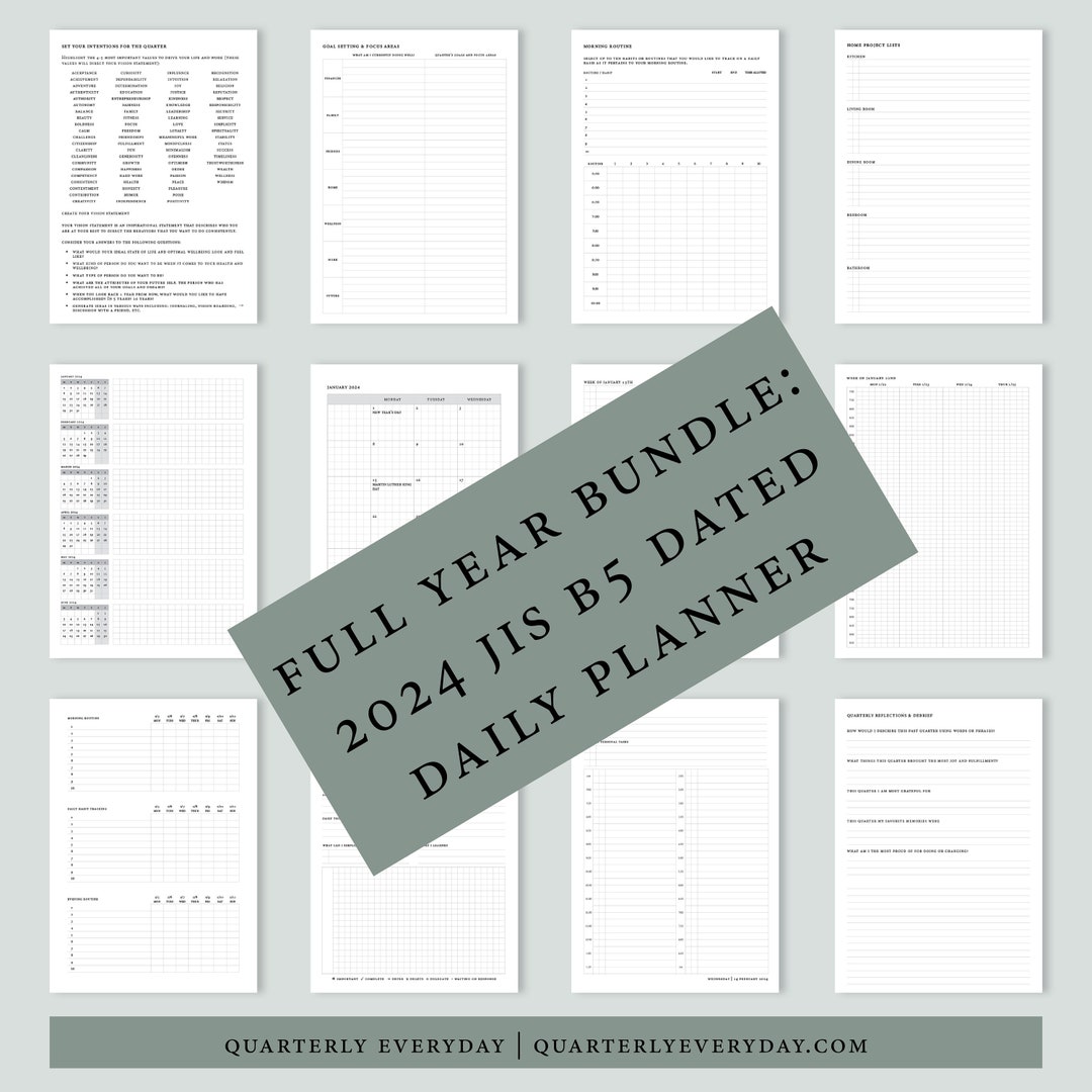 B5 JIS 2024 full Year Bundle Printable Daily Planner - Etsy