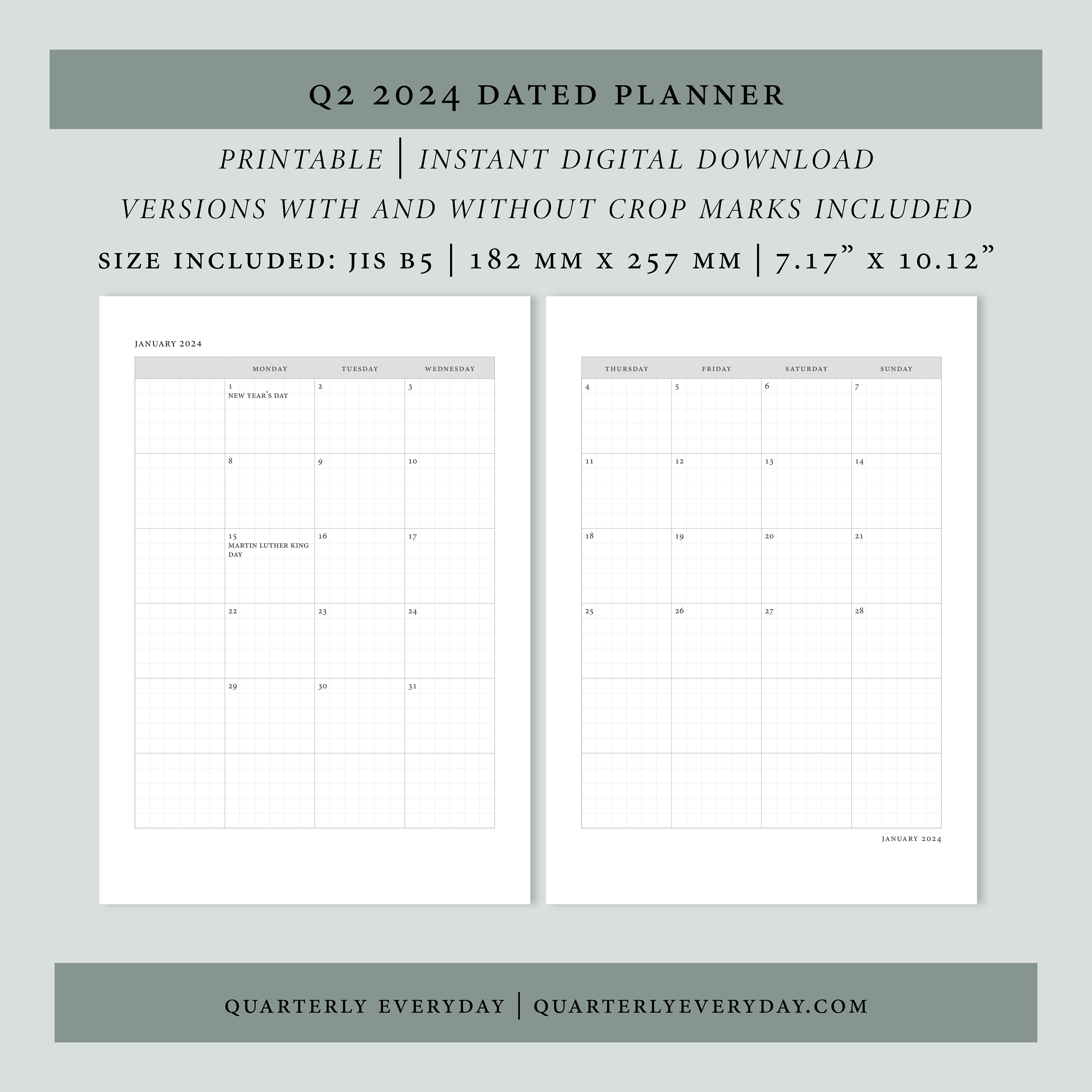 B5 JIS Q2 2024 Printable Daily Planner - Etsy