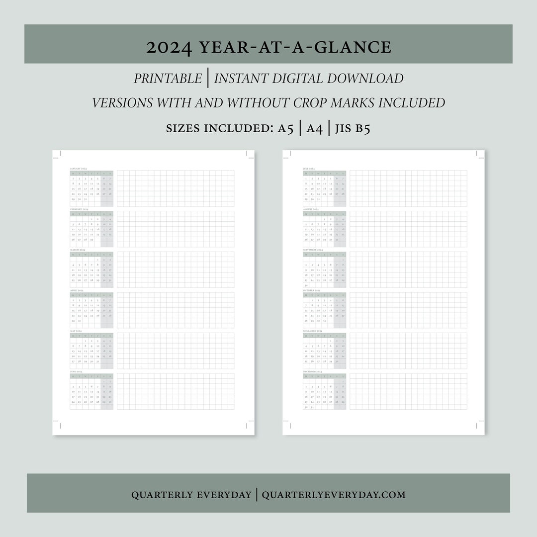 2024 Year-at-a-glance, Functional Printable Planner, Minimalist ...