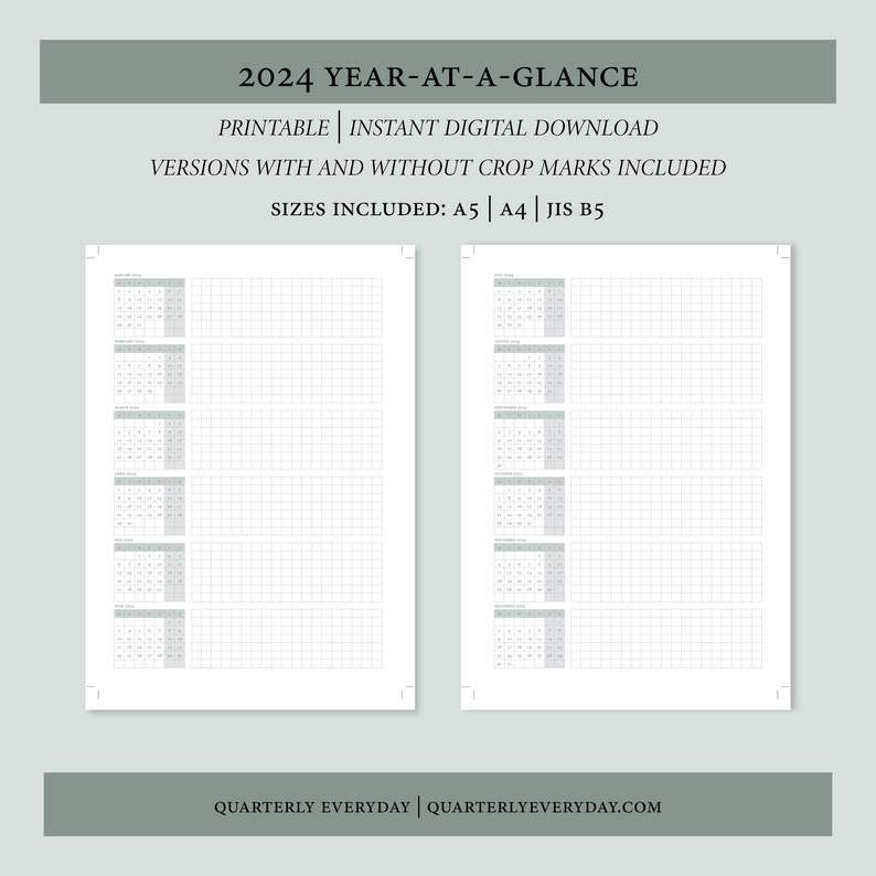 2024 Year-at-a-glance, Functional Printable Planner, Minimalist ...