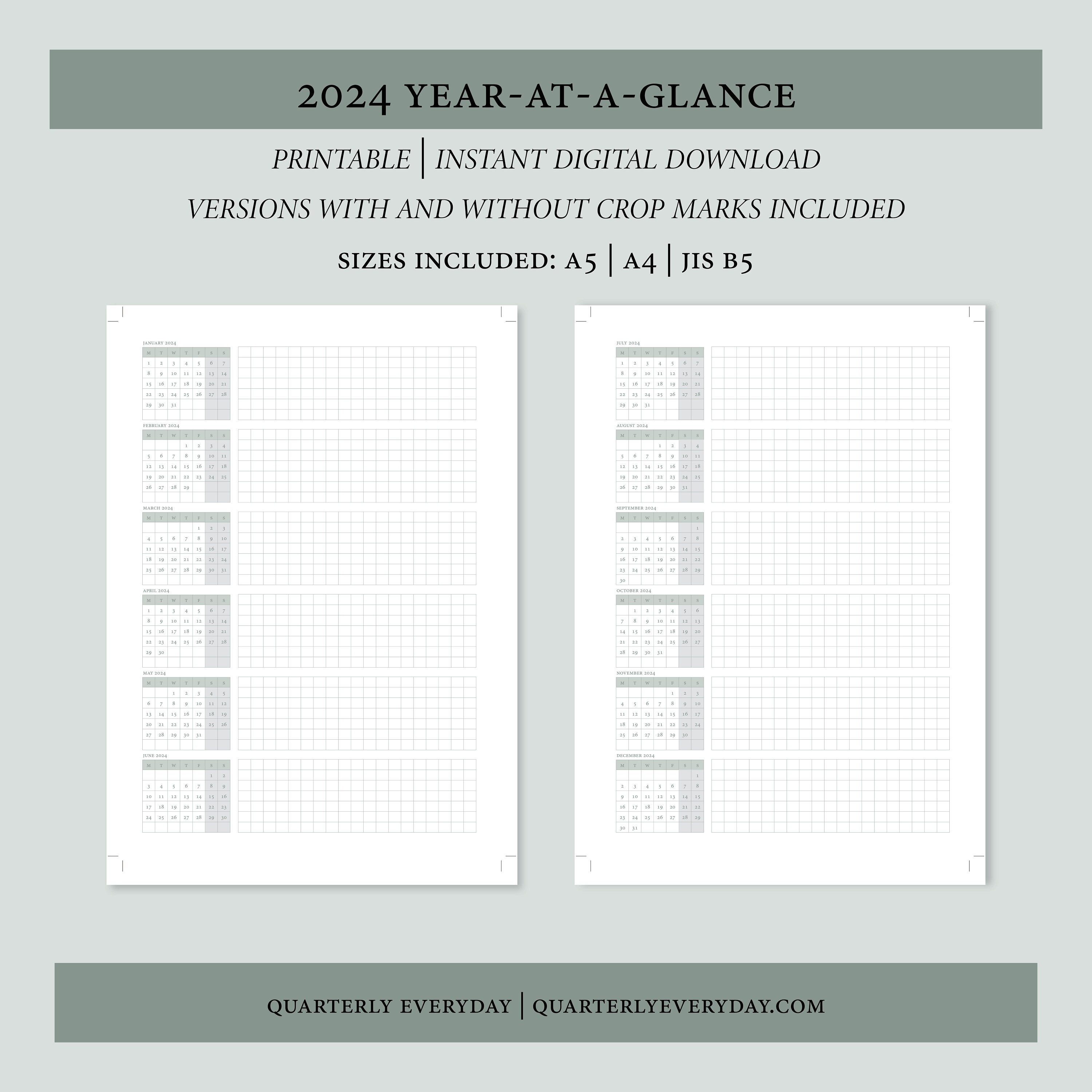 2024 Year-at-a-glance, Functional Printable Planner, Minimalist ...