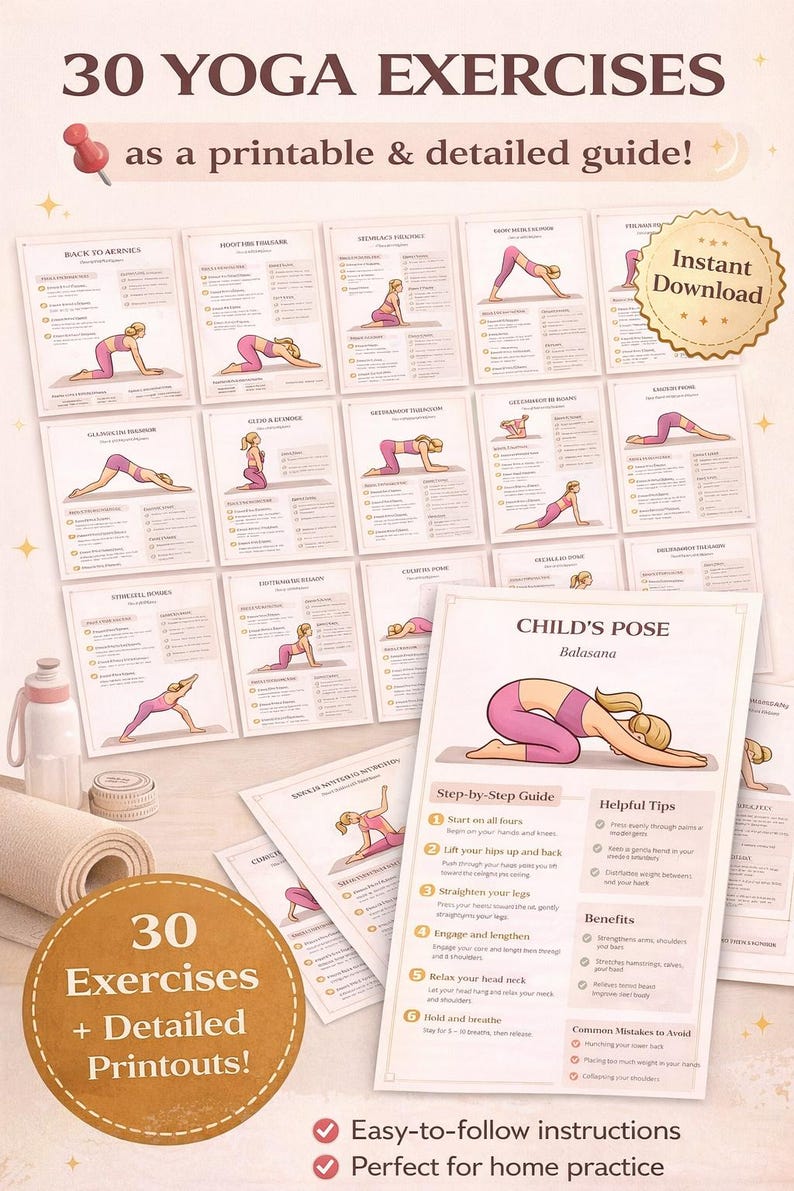 30 Yoga Poses Poster + Individual Exercises Printable Pose Sheets ...