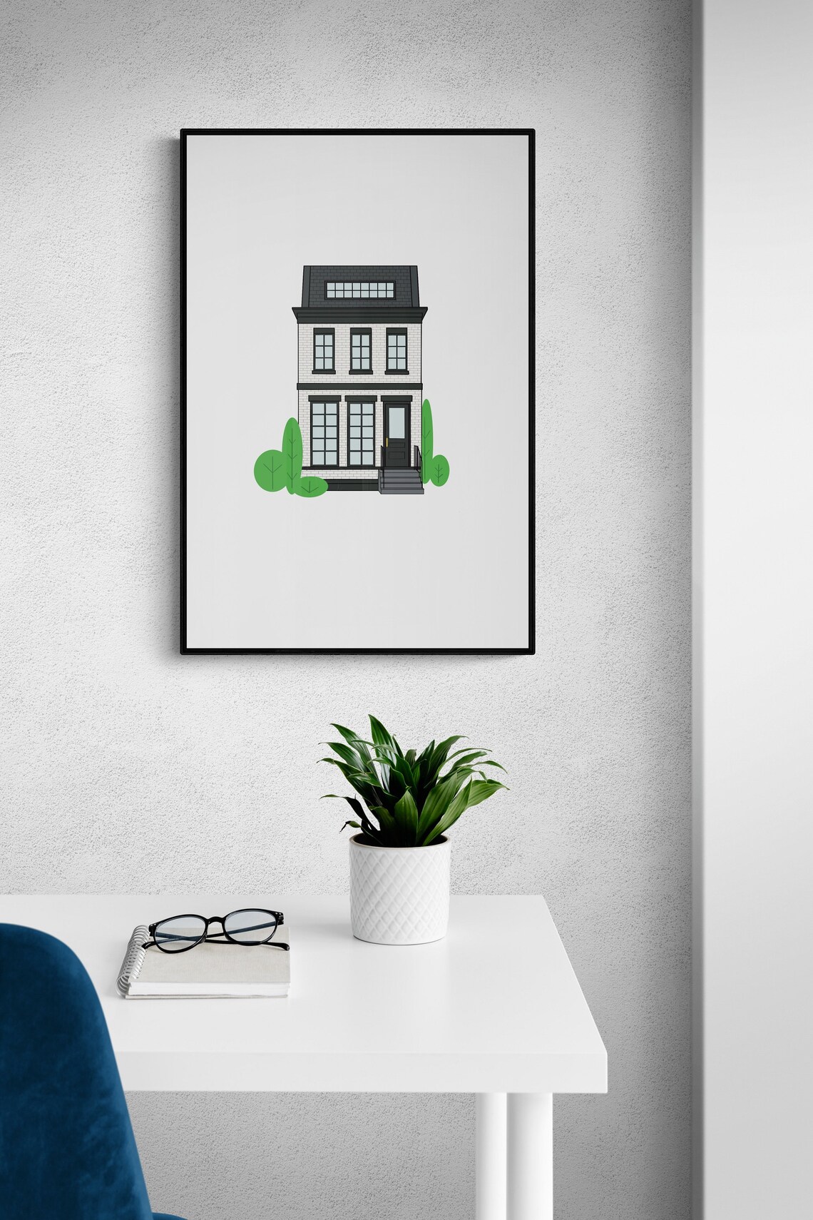 Wall Art Brick House Illustration White Brick House Drawing Digital ...