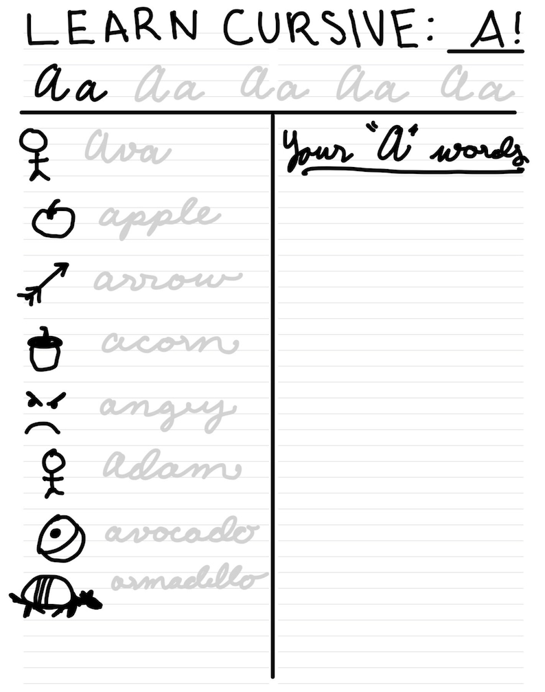 Learn Cursive! Letter A - Digital Download - Etsy