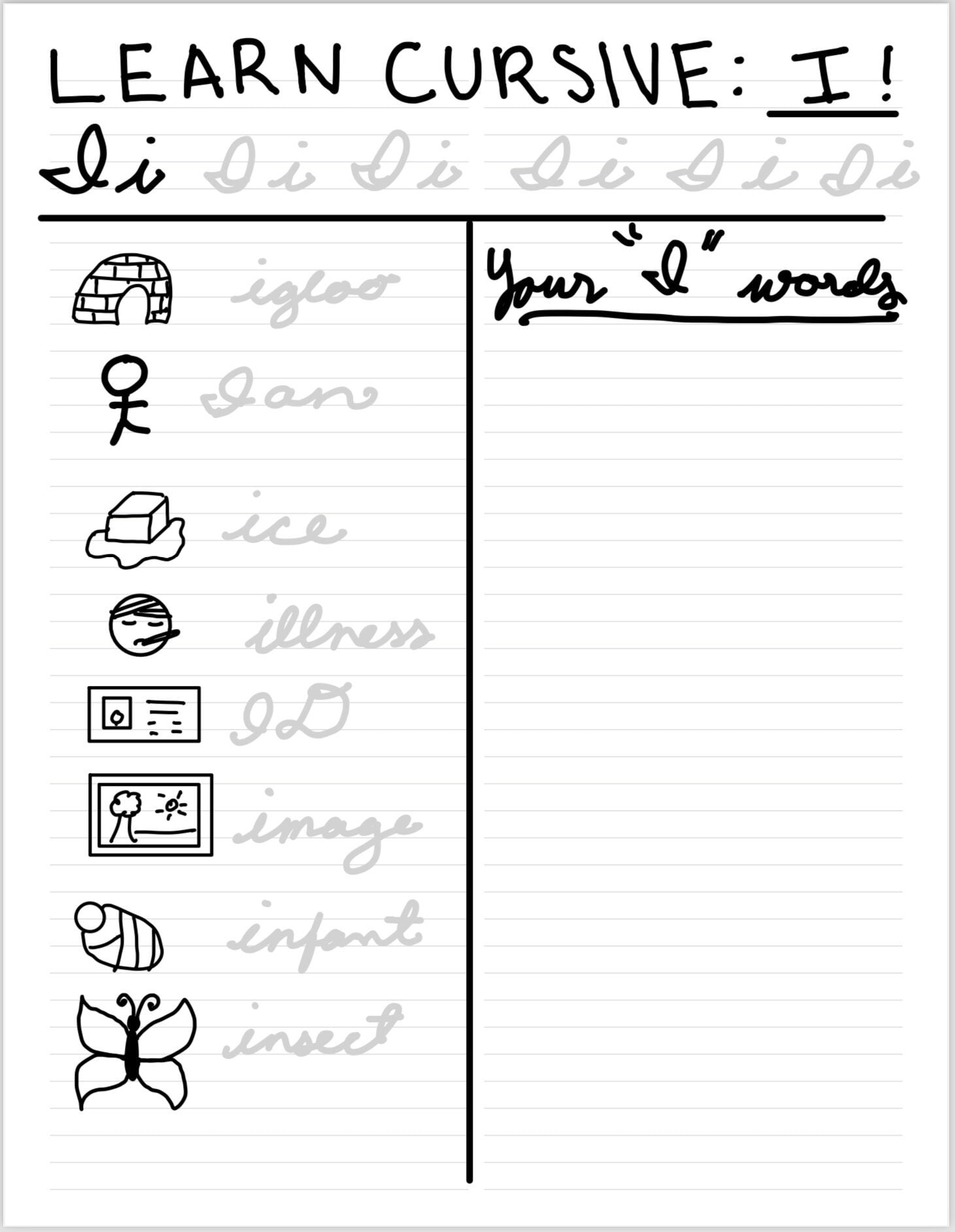 Learn Cursive! Letter I - Digital Download - Etsy