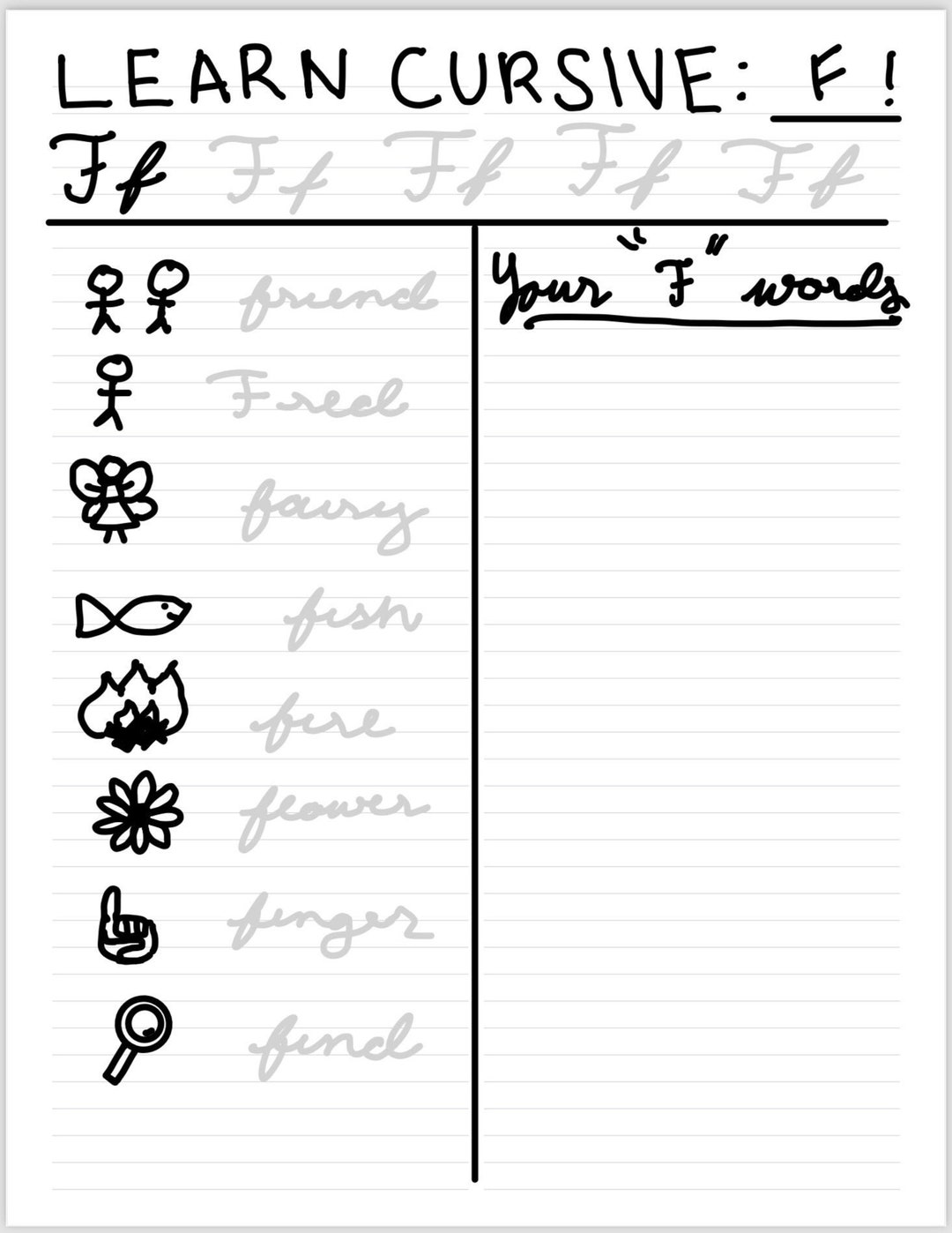 Learn Cursive! Letter F - Digital Download - Etsy