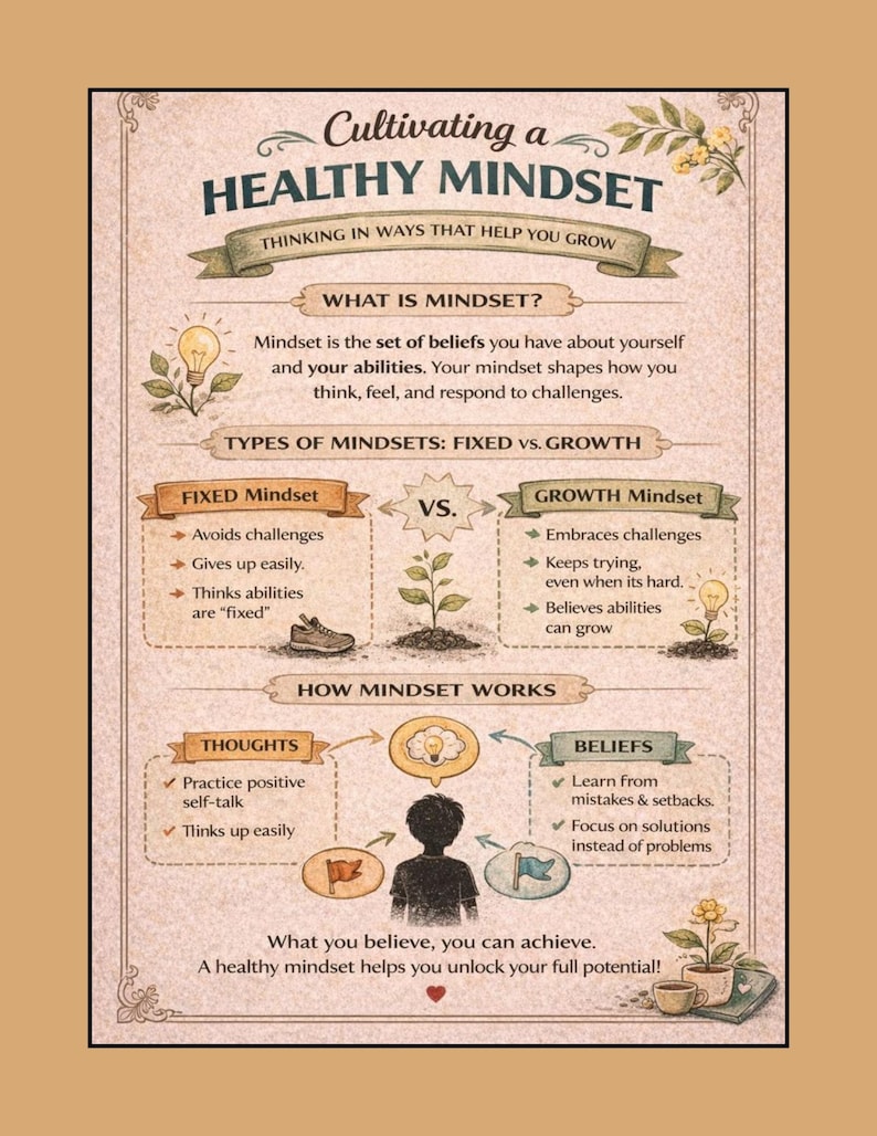 Printable Mindset Poster Designed to Encourage Growth, Resilience, and ...