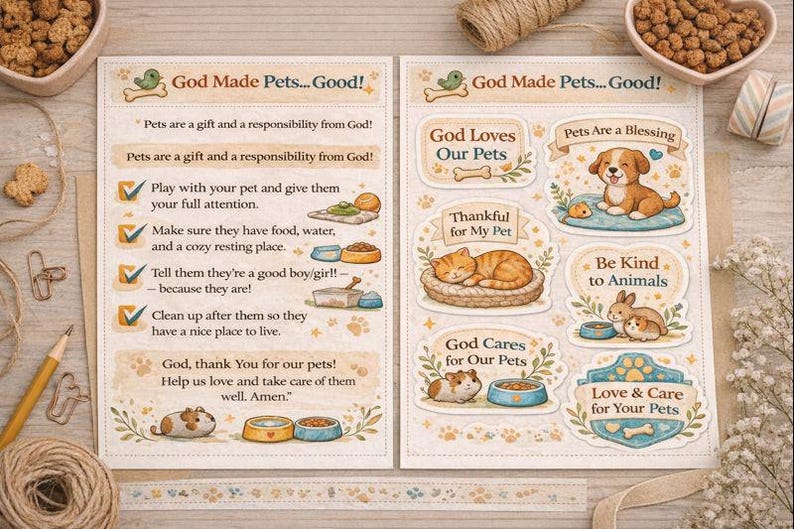 Christian Pet Care Chart & Sticker Sheet – God Made Pets…good! | 2 Page ...