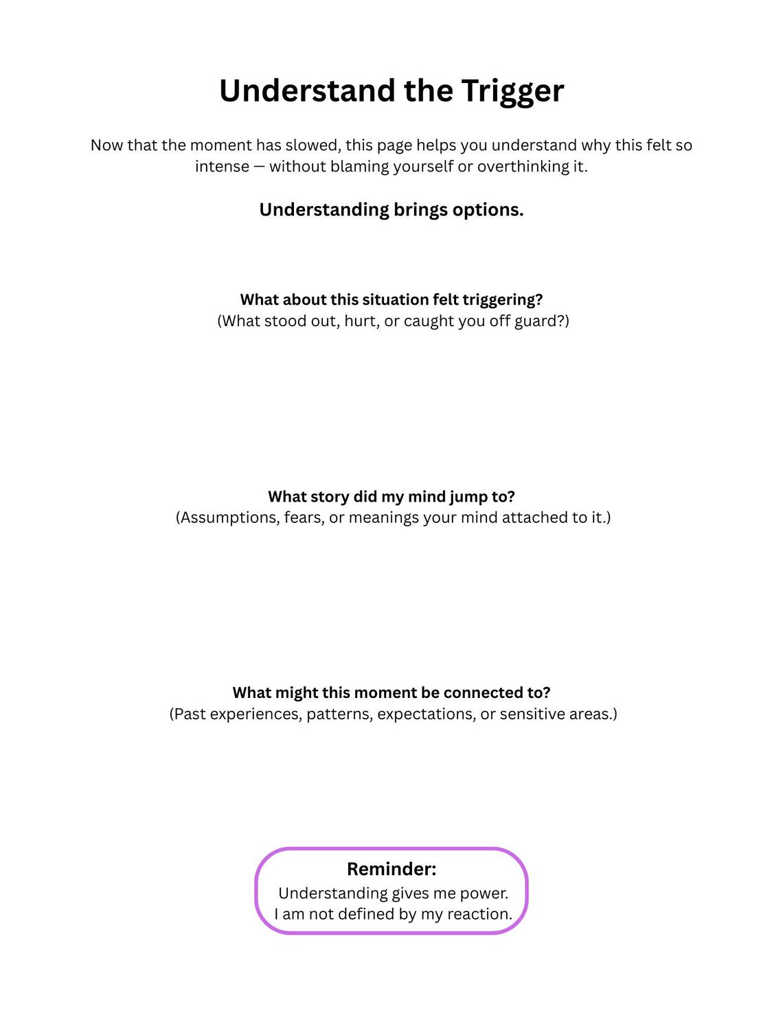 Trigger Awareness Worksheet | Self-care Reflection Tool | Emotional ...