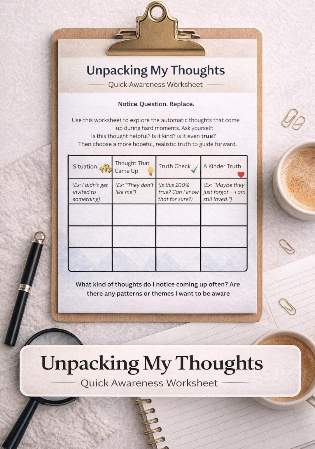 Thought Reflection Worksheet | Unpacking My Thoughts | Mental Health ...