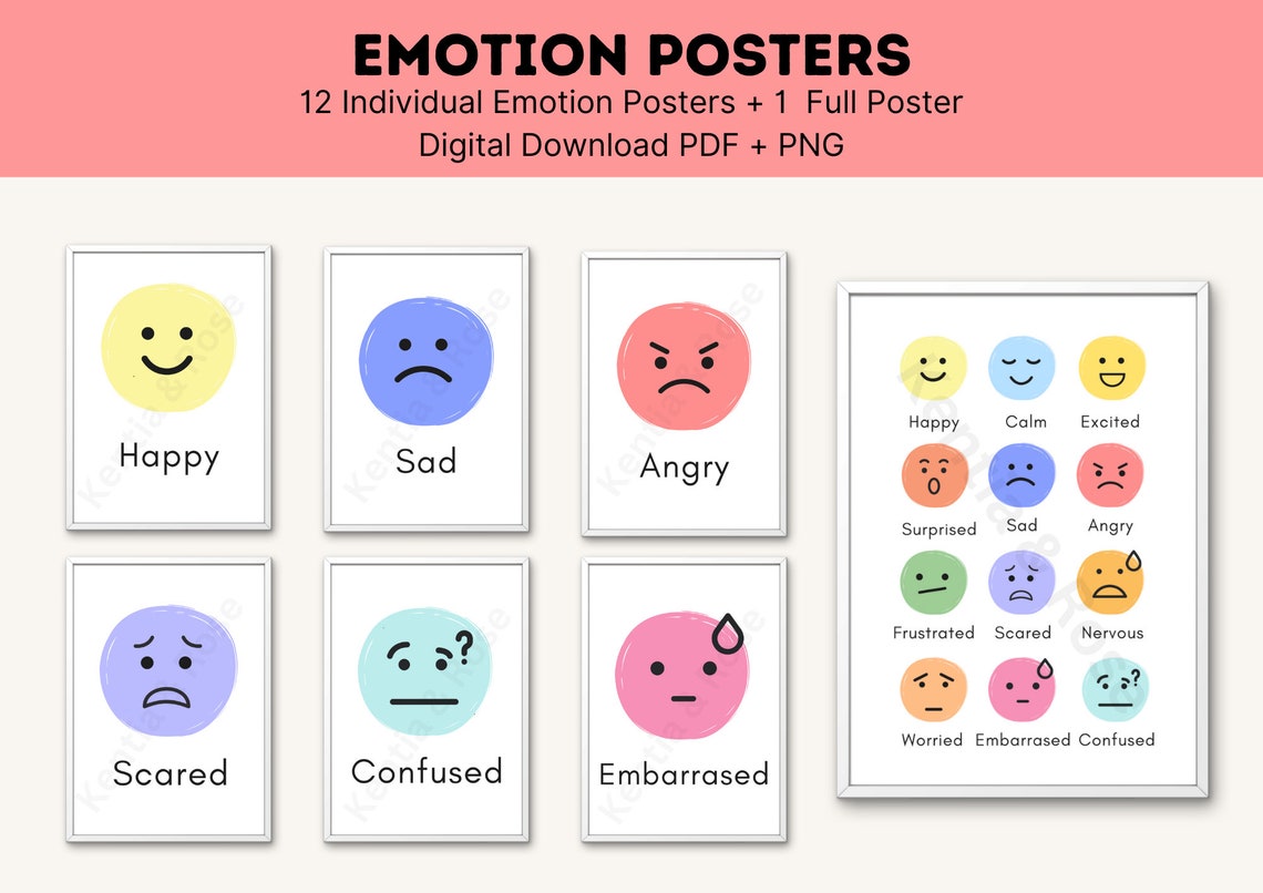Emotion Posters, Feelings Posters, Flashcards, Digital Download - Etsy