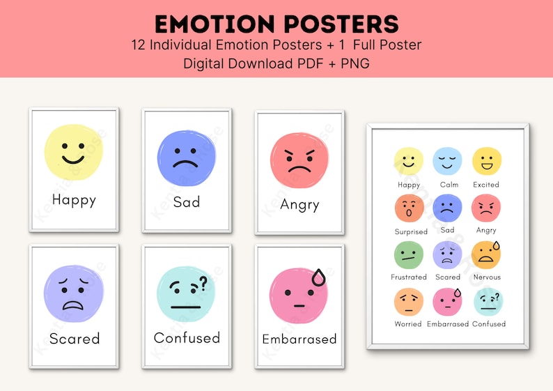 Emotion Posters, Feelings Posters, Flashcards, Digital Download - Etsy