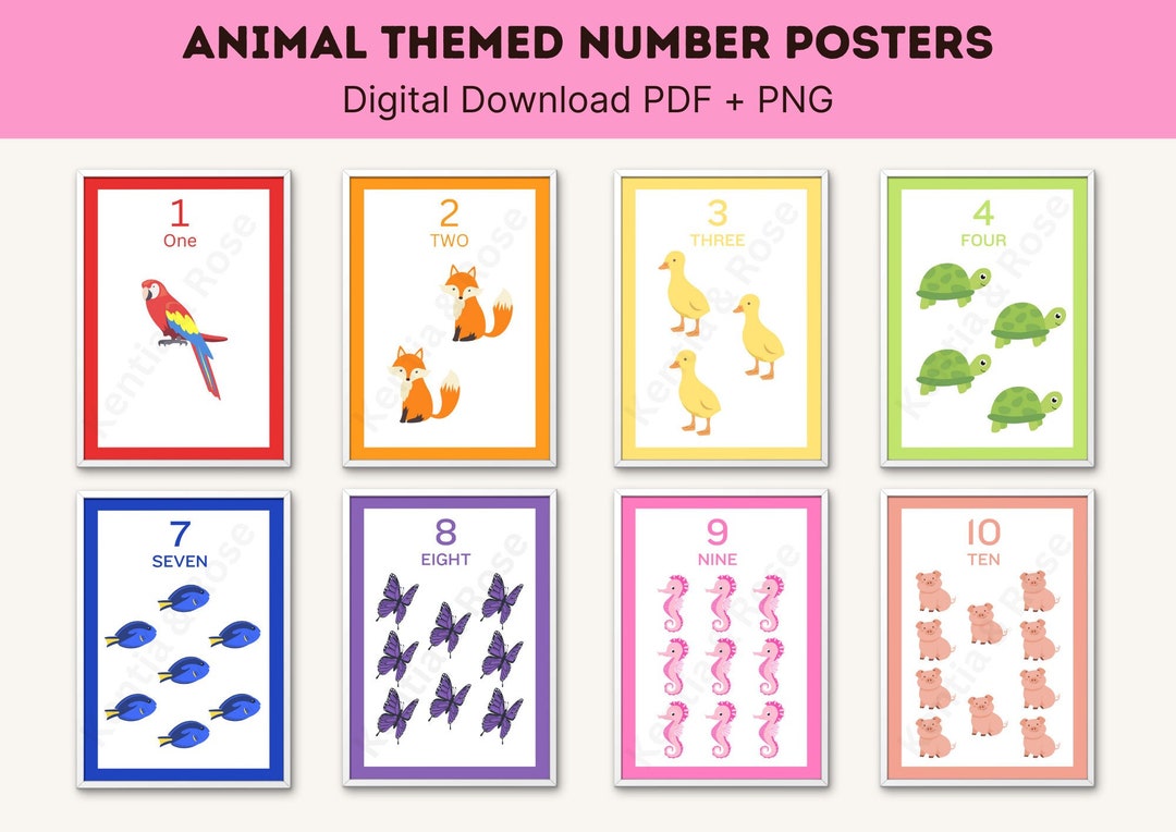 Animal Themed Number Posters, Counting to 10, Preschool Posters, Pre-k ...
