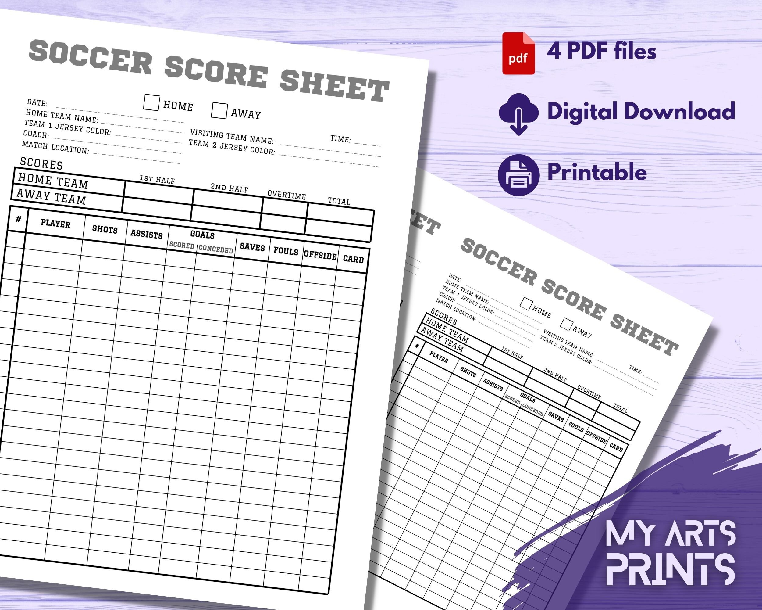 Soccer Score Sheet Printable Instant Download PDF Soccer Score Pad ...