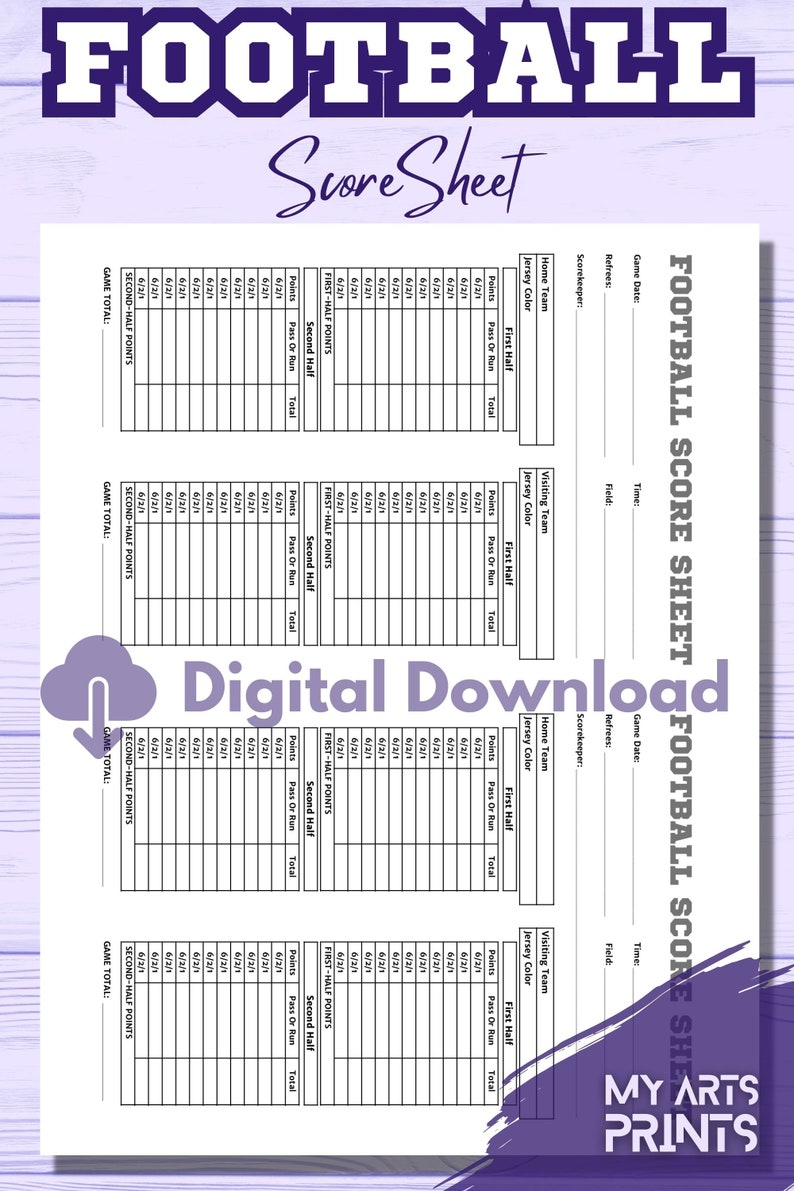 Football Score Sheet Printable Instant Download PDF American Football ...