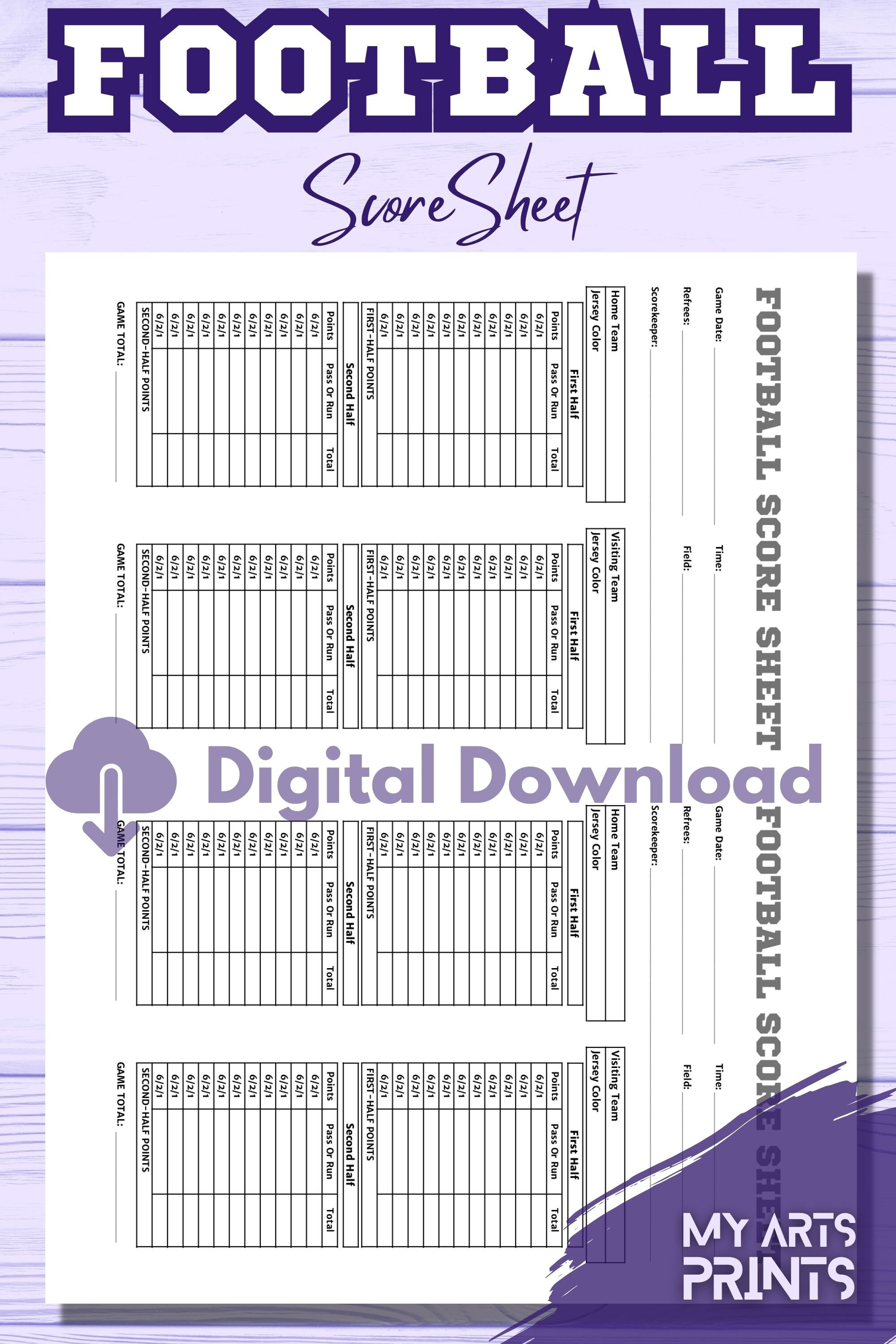 Football Score Sheet Printable Instant Download PDF American Football ...