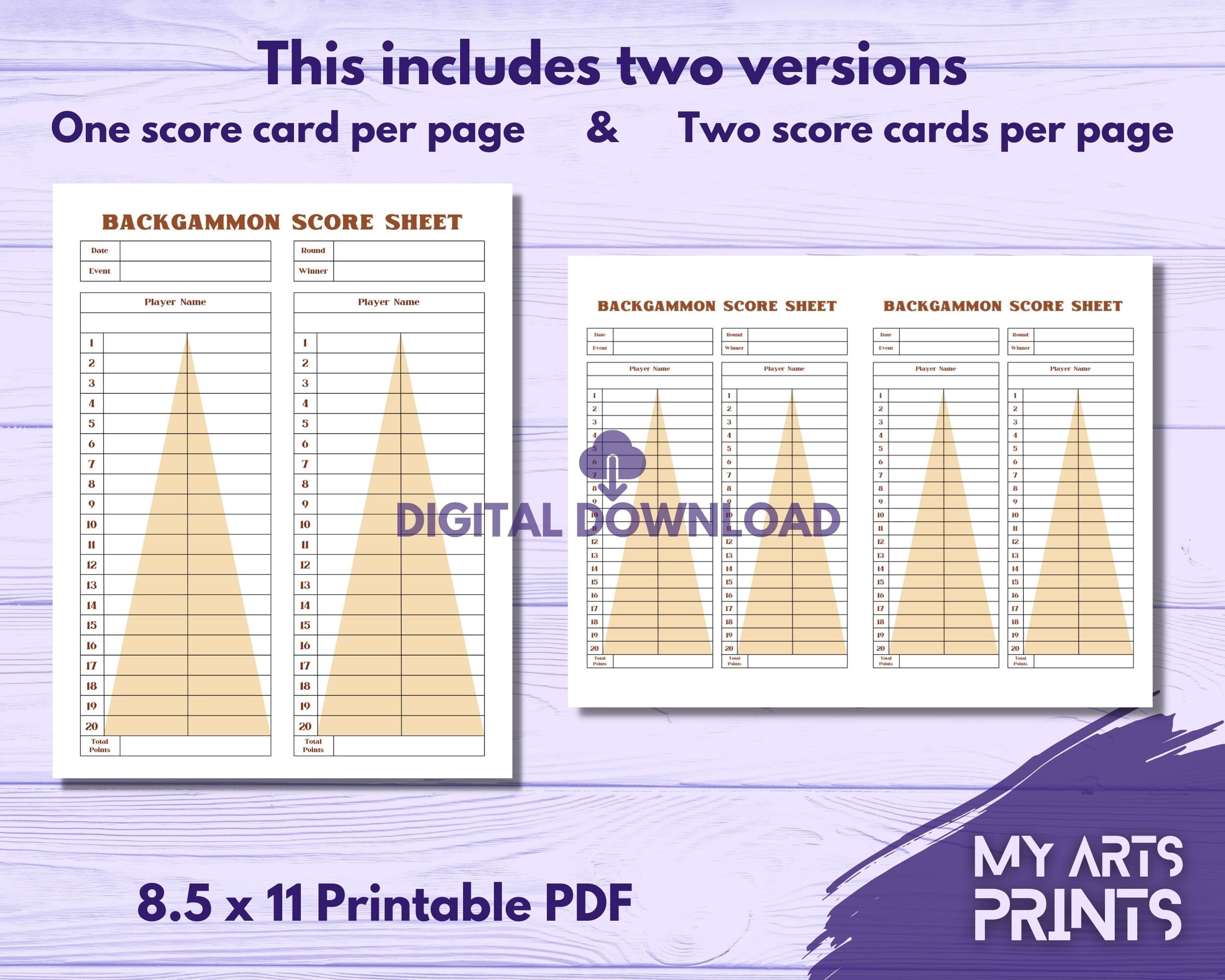 Backgammon Score Sheet Printable, Backgammon Game Score Pad, Backgammon ...