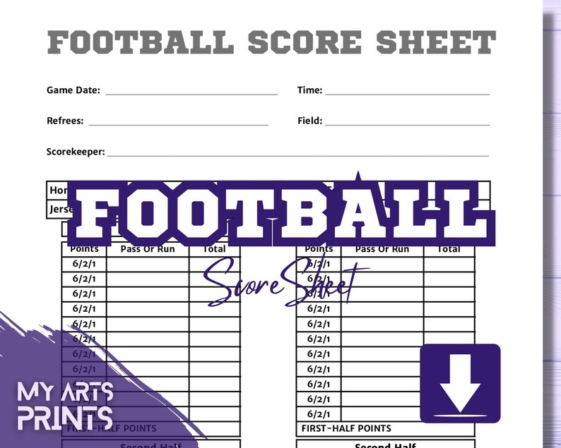 Football Score Sheet Printable Instant Download PDF American Football ...