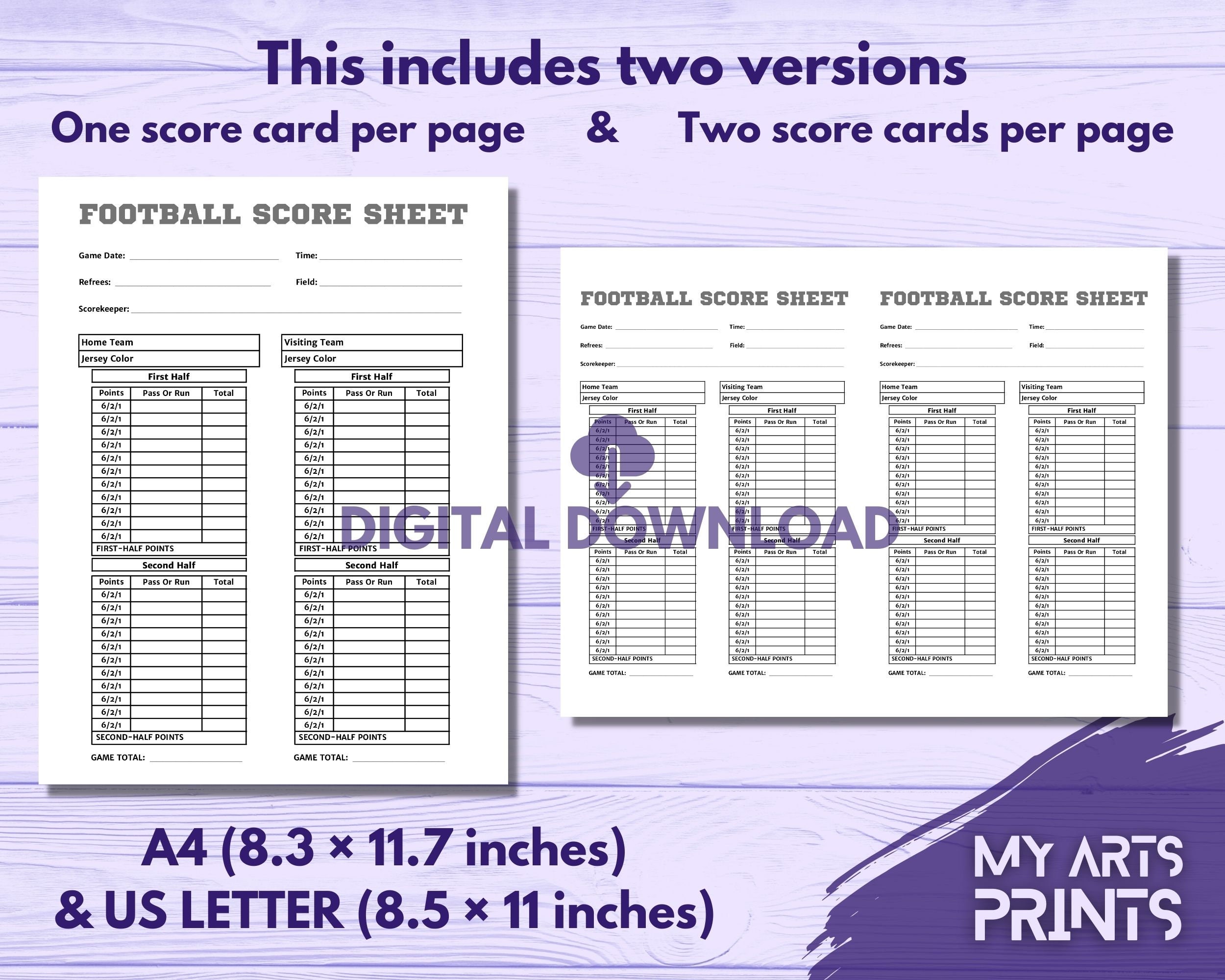 Football Score Sheet Printable Instant Download PDF American Football ...
