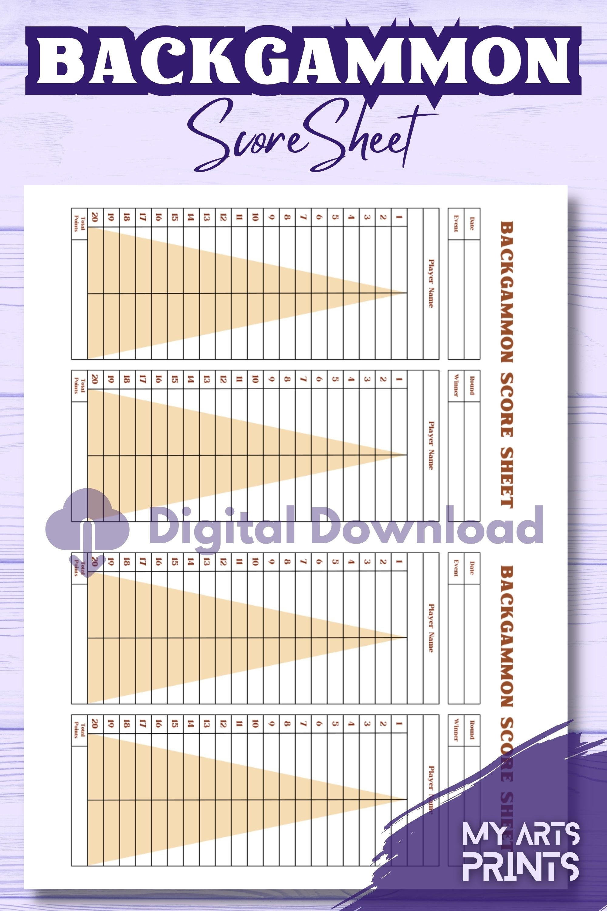 Backgammon Score Sheet Printable, Backgammon Game Score Pad, Backgammon ...