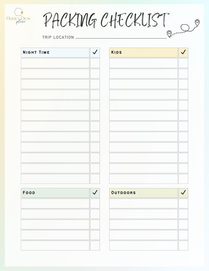 Packing List (blank) - Etsy