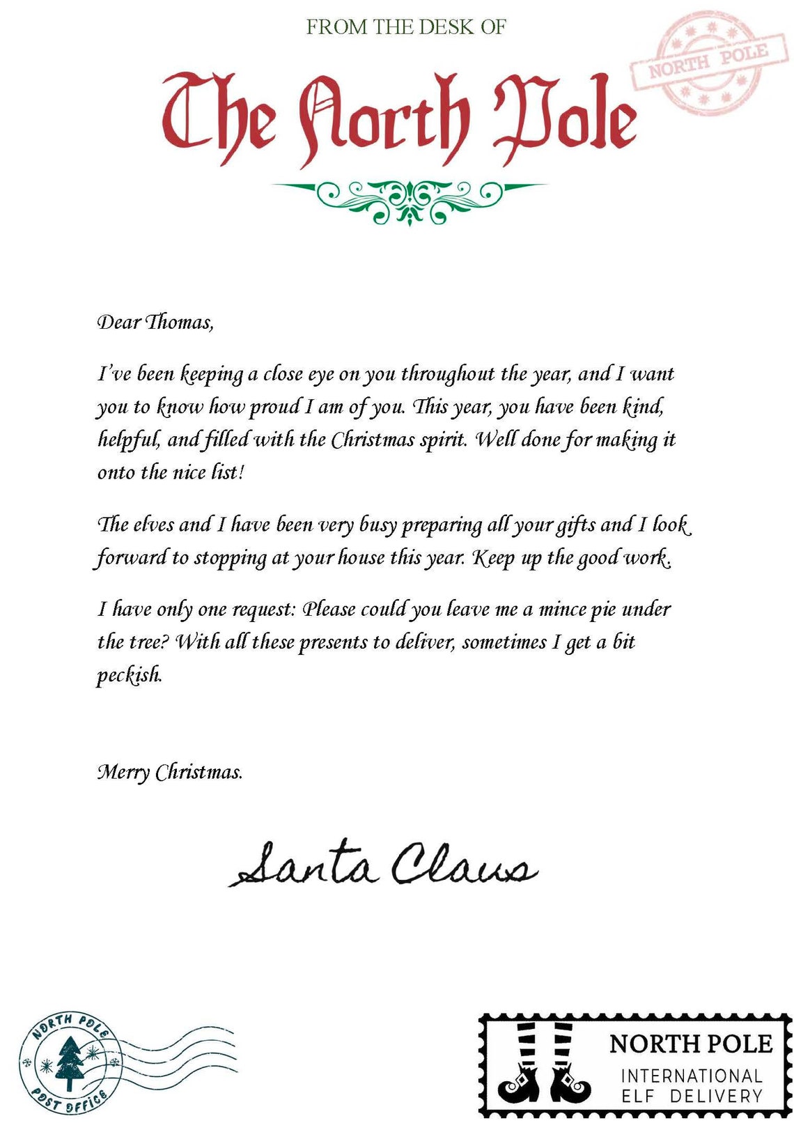 Printable Personalised Letter From Father Christmas / Letter From Santa ...