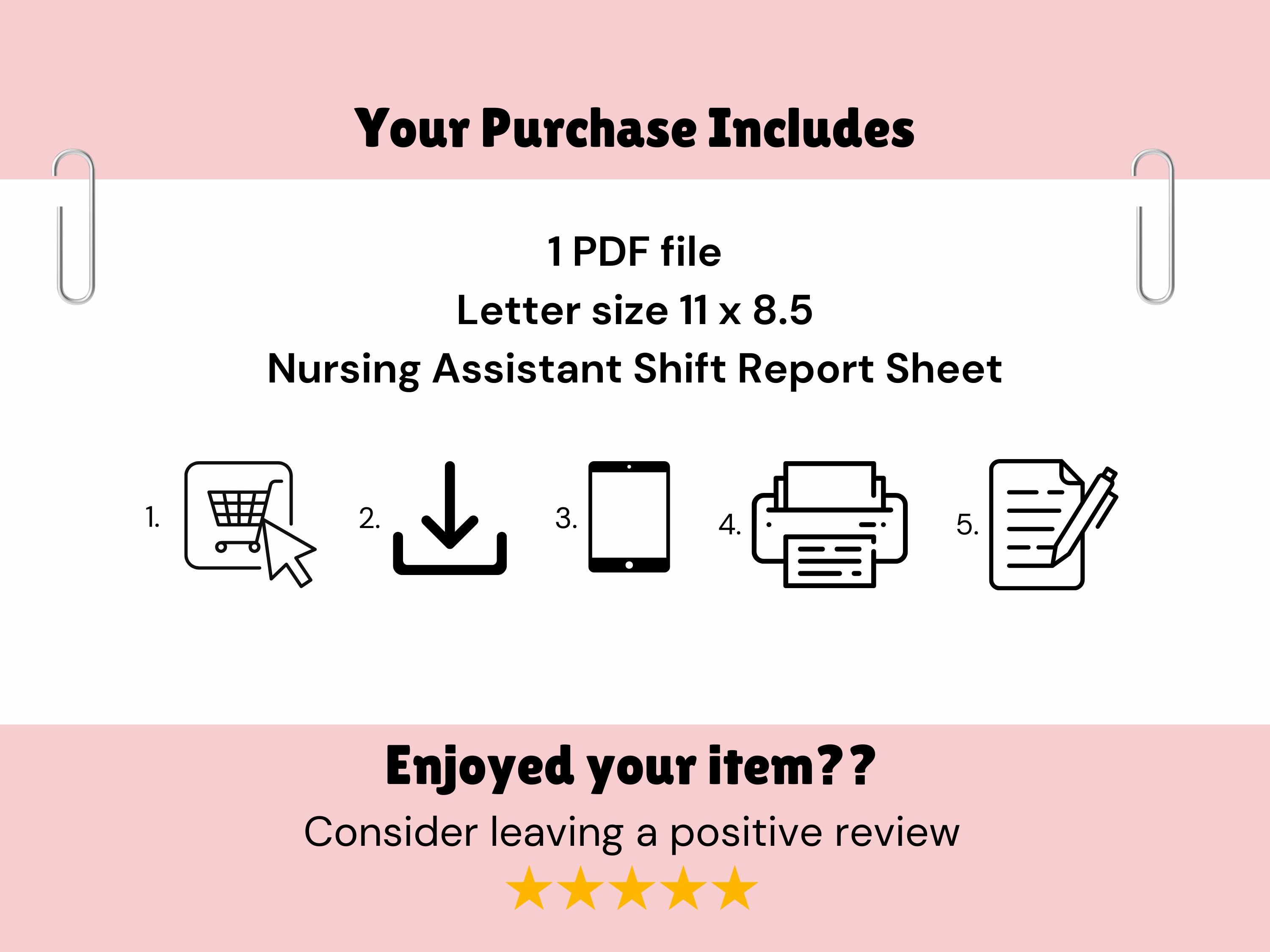 CNA Brain Sheet, CNA Shift Report Sheet, Patient Care Tech, CNA Shift ...