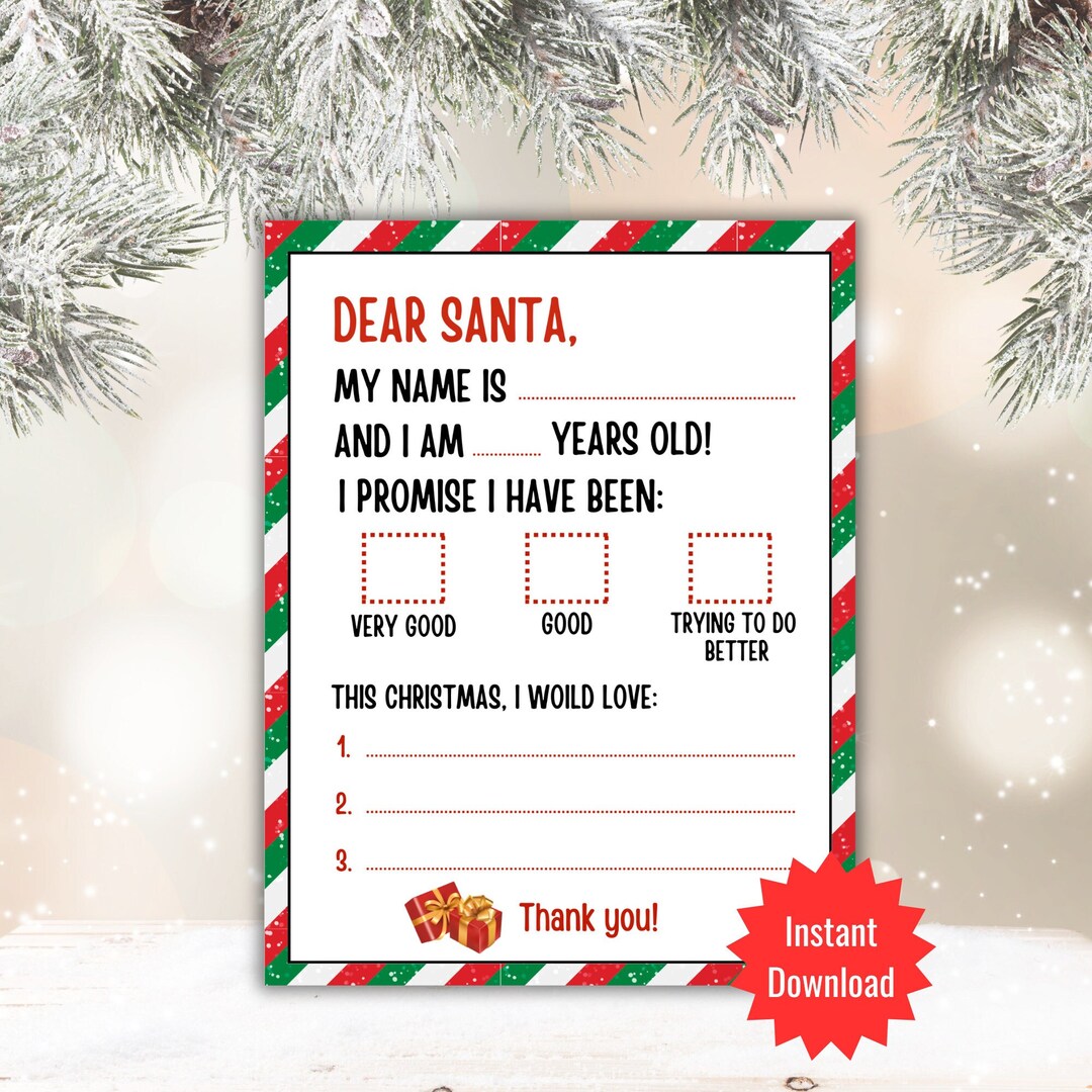 Printable Letter to Santa, Santa Letter Christmas Printable, Kids ...